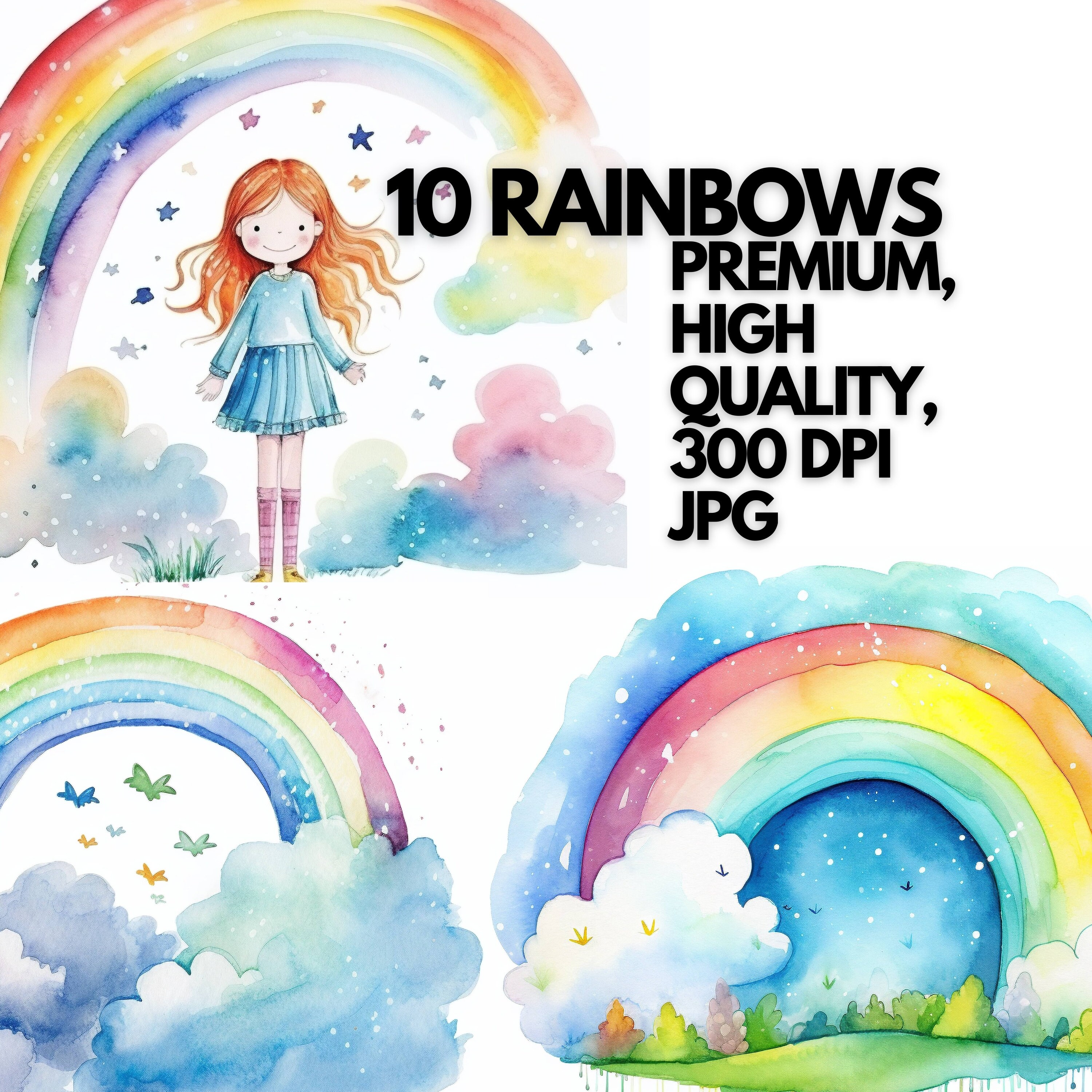 Colorful Rainbows Clipart - 10 Premium Quality Jpgs - Digital Downloads ...