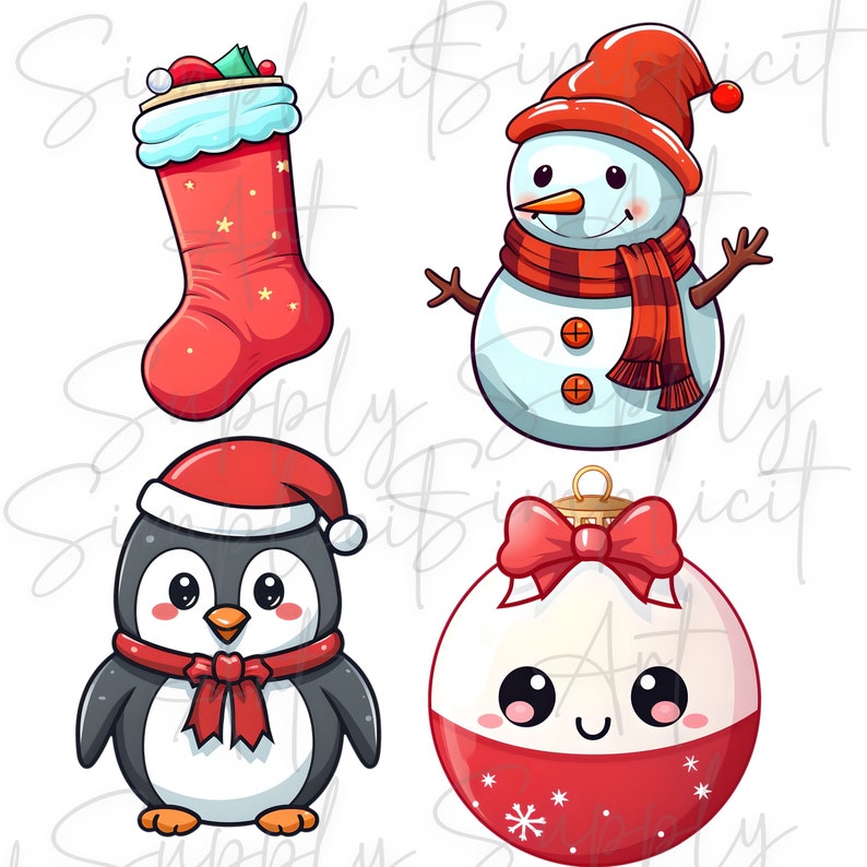 60 Kawaii Christmas Clipart - Winter Clip Art Bundle PNG, Santa Claus ...