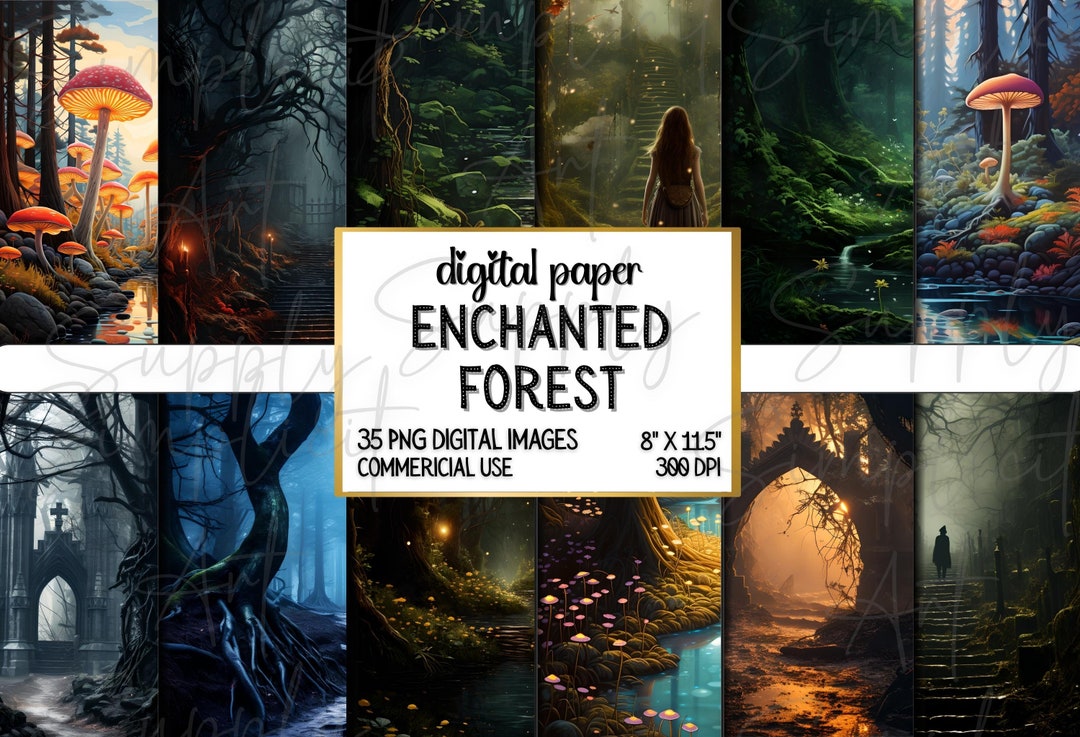 Dark Fantasy Enchanted Forest Digital Paper, Printable Magical Forest ...