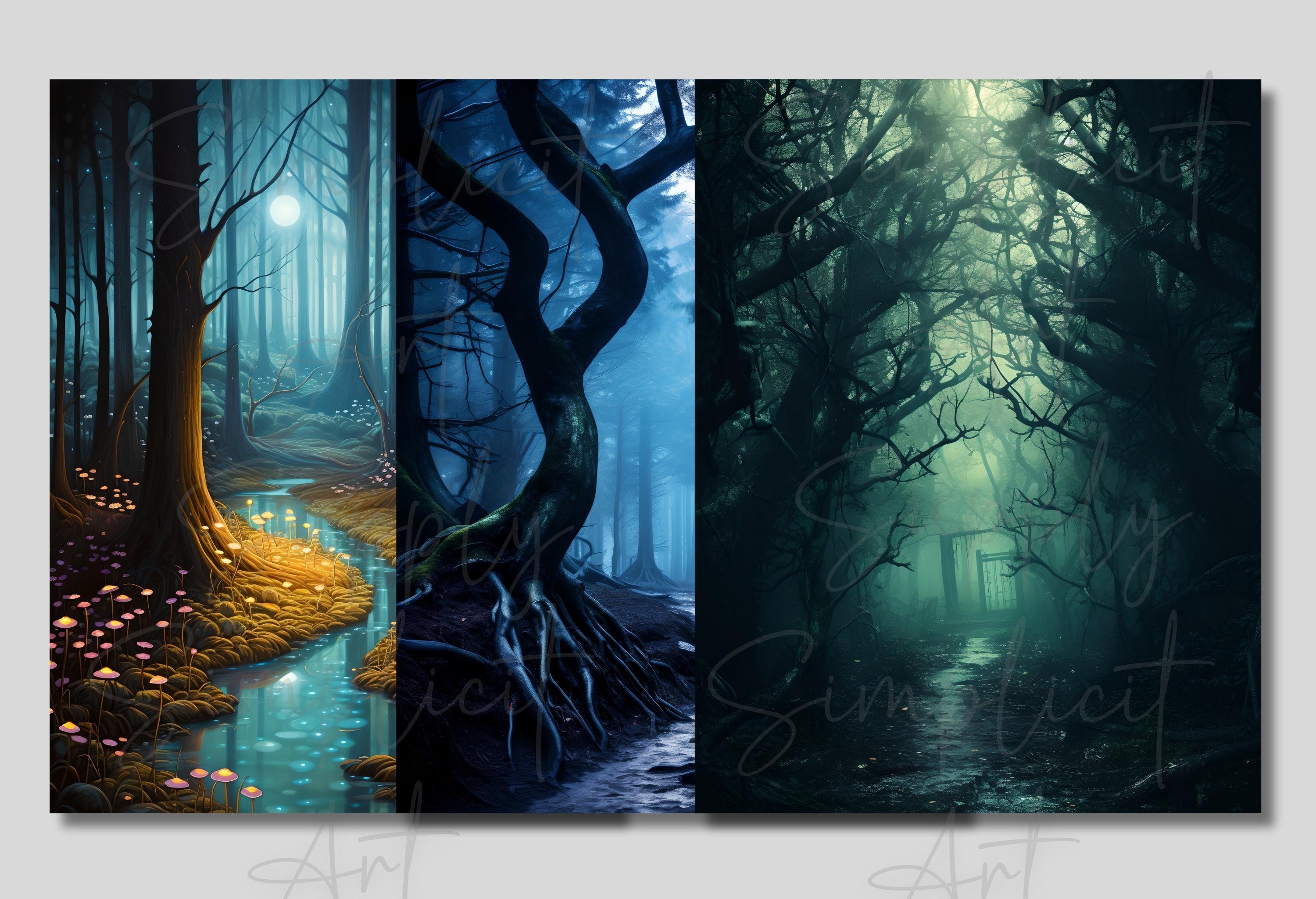 Dark Fantasy Enchanted Forest Digital Paper, Printable Magical Forest ...