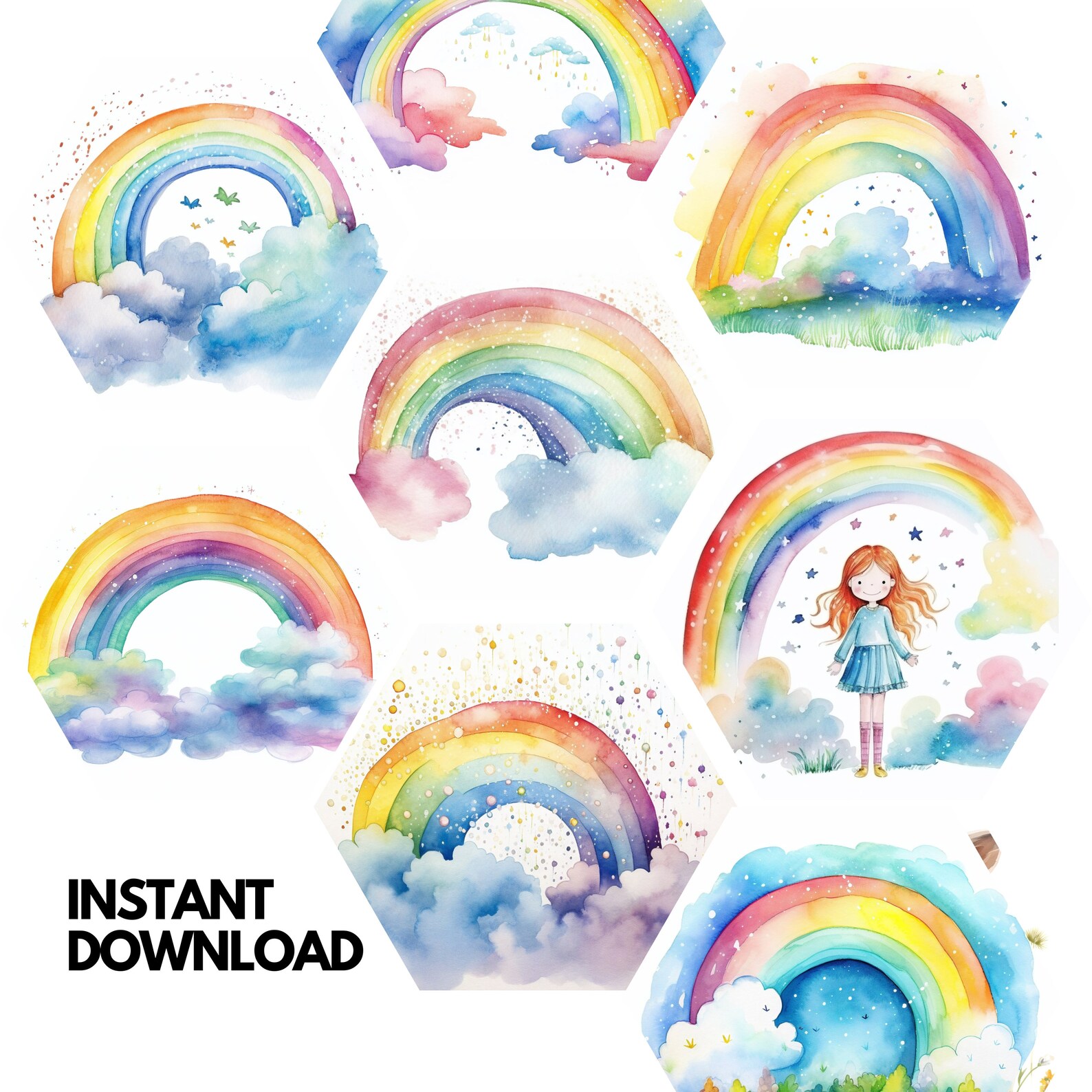 Colorful Rainbows Clipart - 10 Premium Quality Jpgs - Digital Downloads ...