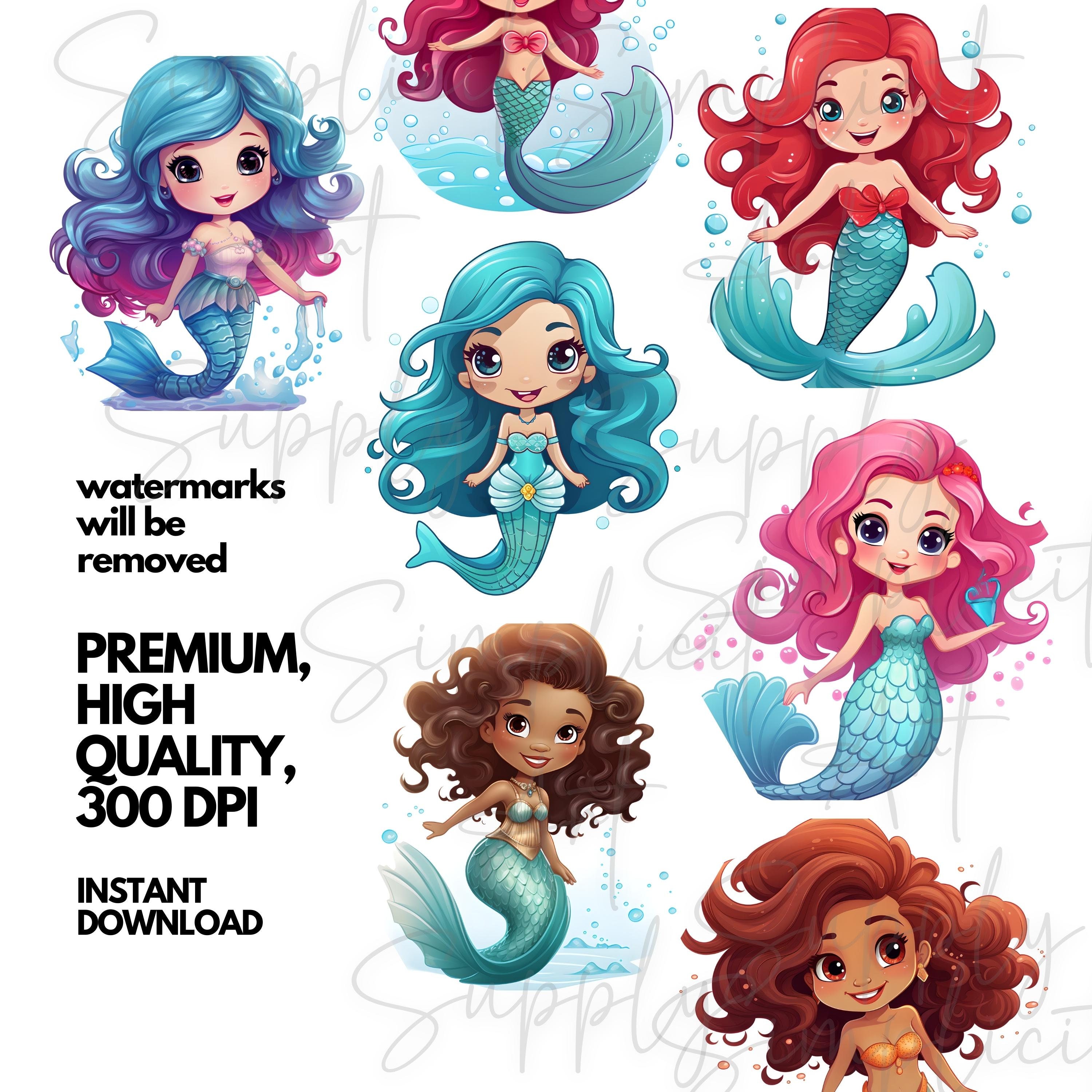 Kawaii Little Mermaid Clipart Bundle, 14 Mermaid Pngs for Birthday ...
