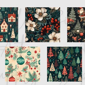 Seamless Vintage Christmas Digital Paper Patterns, Retro Winter Holiday ...