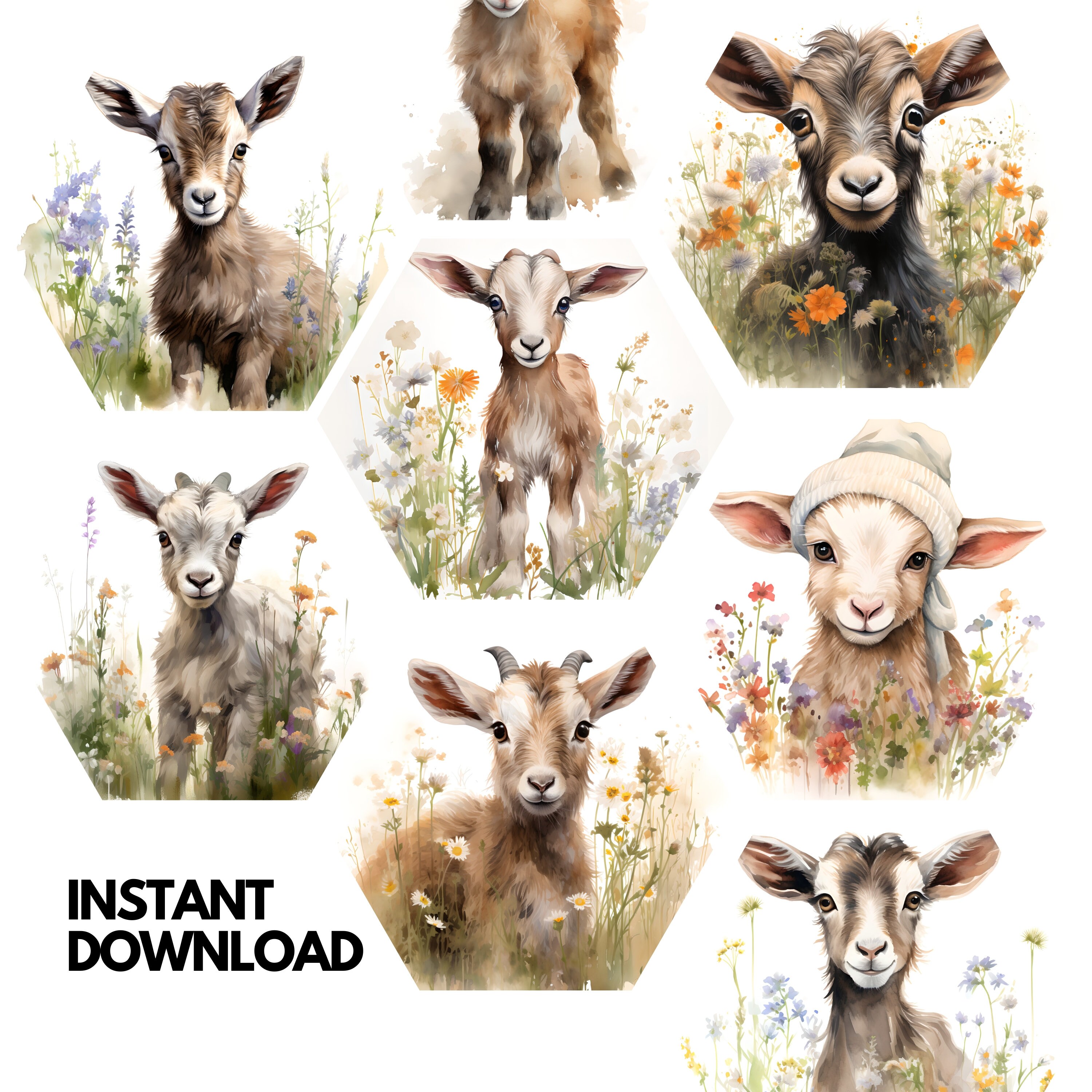 Baby Goats Printable Art Prints, Baby Goat Design Bundle, Baby Goat ...