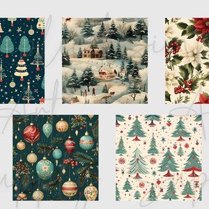 Seamless Vintage Christmas Digital Paper Patterns, Retro Winter Holiday ...