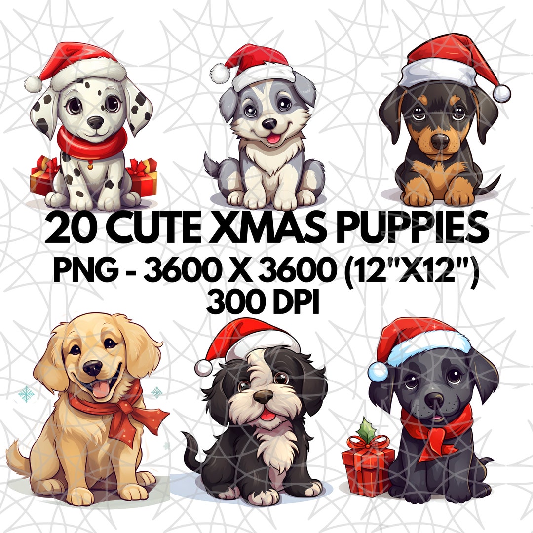 Cute Christmas Puppy Clipart Bundle - 20 PNG Files of Kawaii Dog Art ...