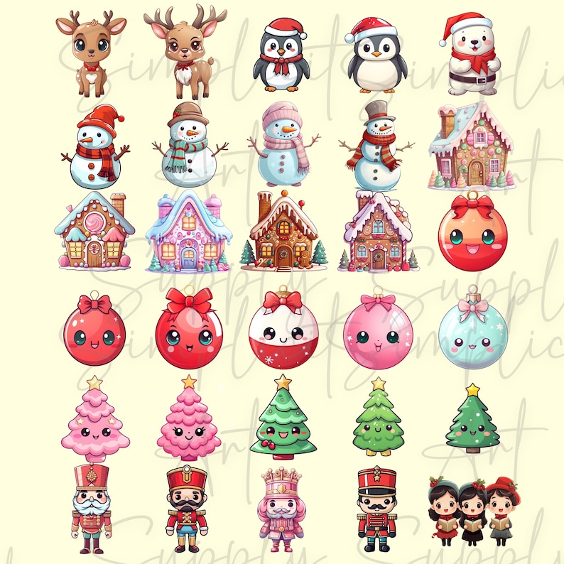 60 Kawaii Christmas Clipart Winter Clip Art Bundle PNG, Santa Claus ...