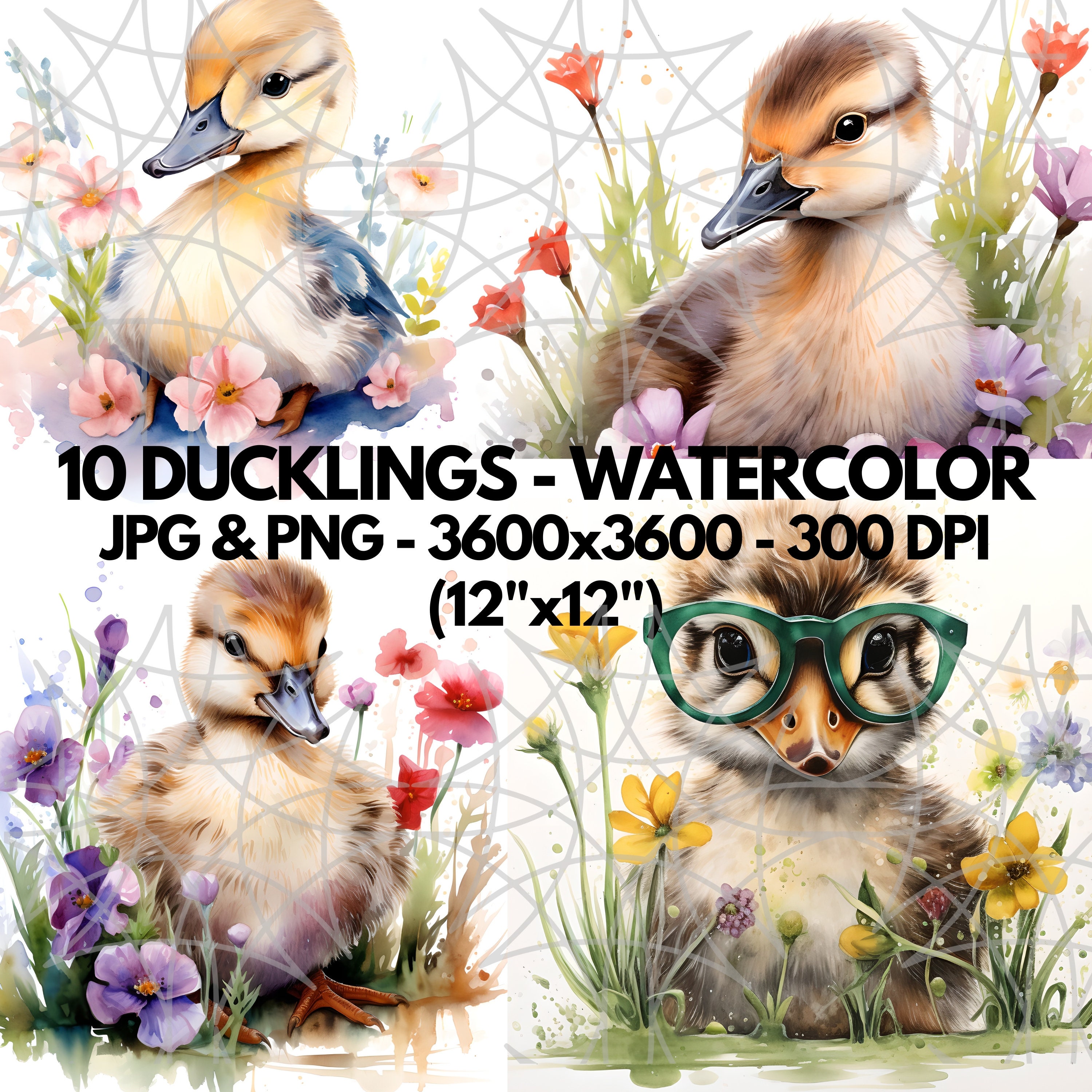 Duckling Clipart Set - 10 PNG Wildflower Ducklings for Commercial Use ...
