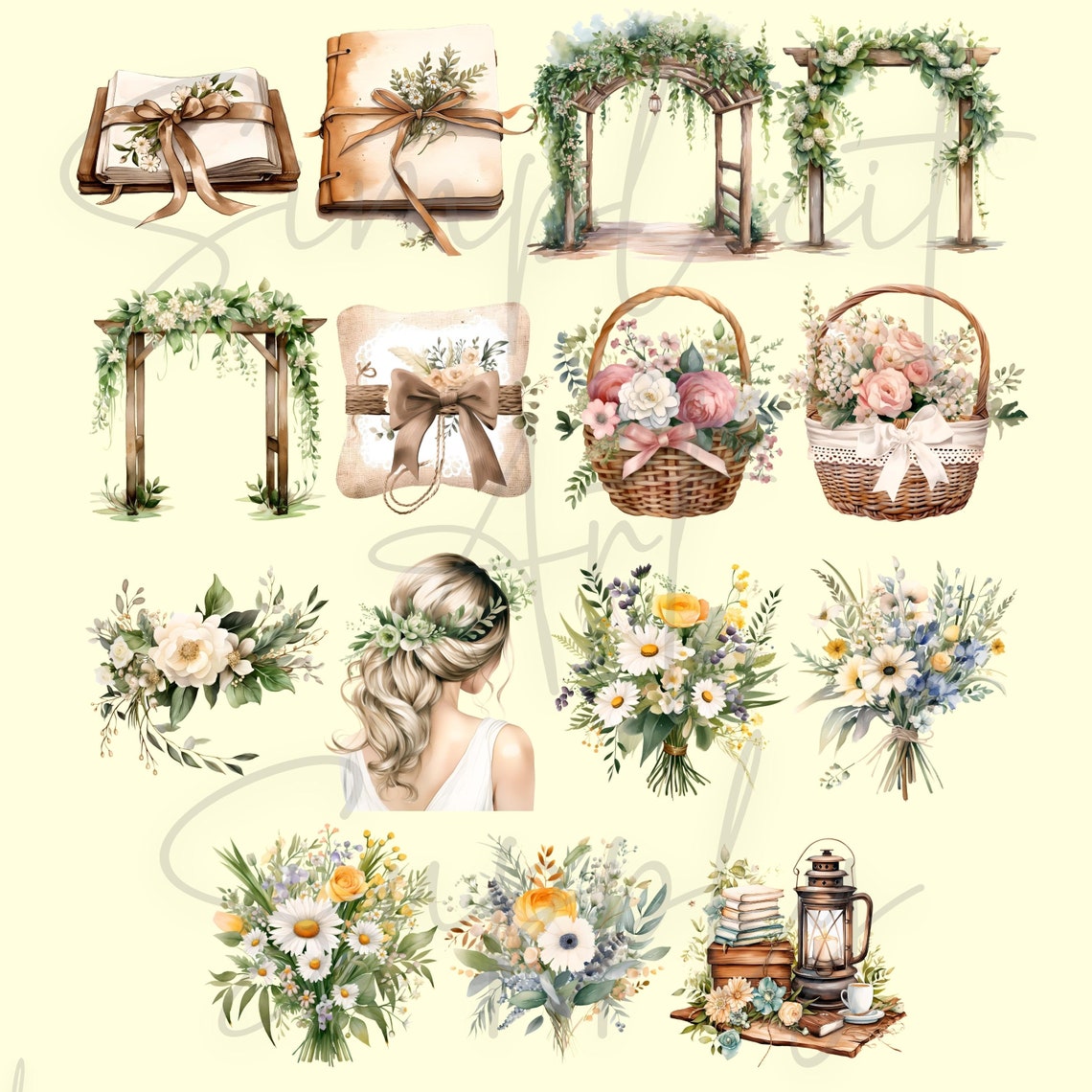 Watercolor Rustic Wedding PNG Clipart, Wedding Invitation Printables ...