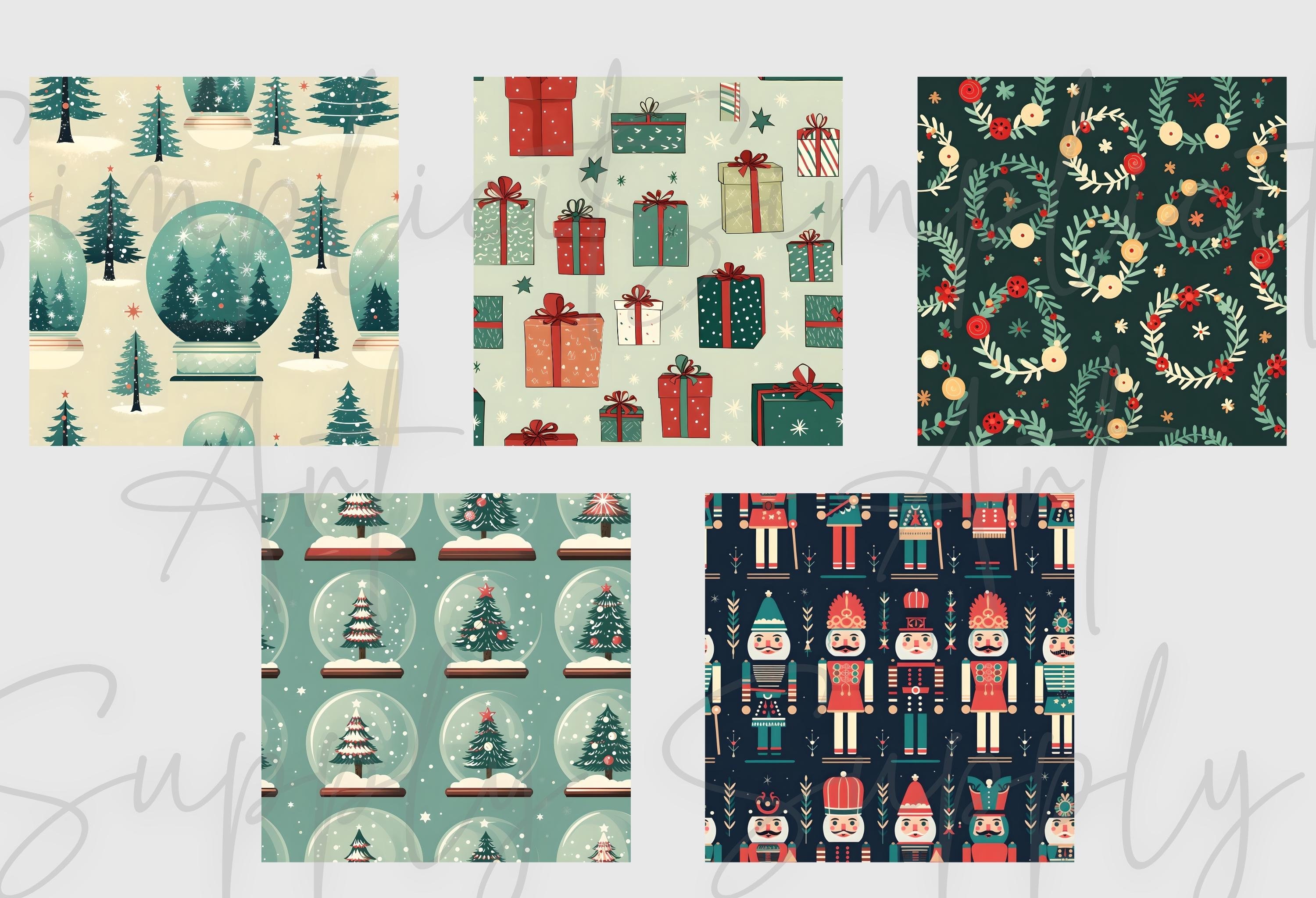 Seamless Vintage Christmas Digital Paper Patterns, Retro Winter Holiday ...