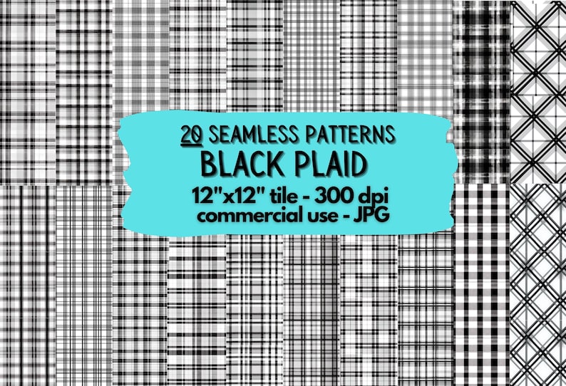 20 Seamless Black Plaid Overlays JPG Images Commercial Use Plaid ...