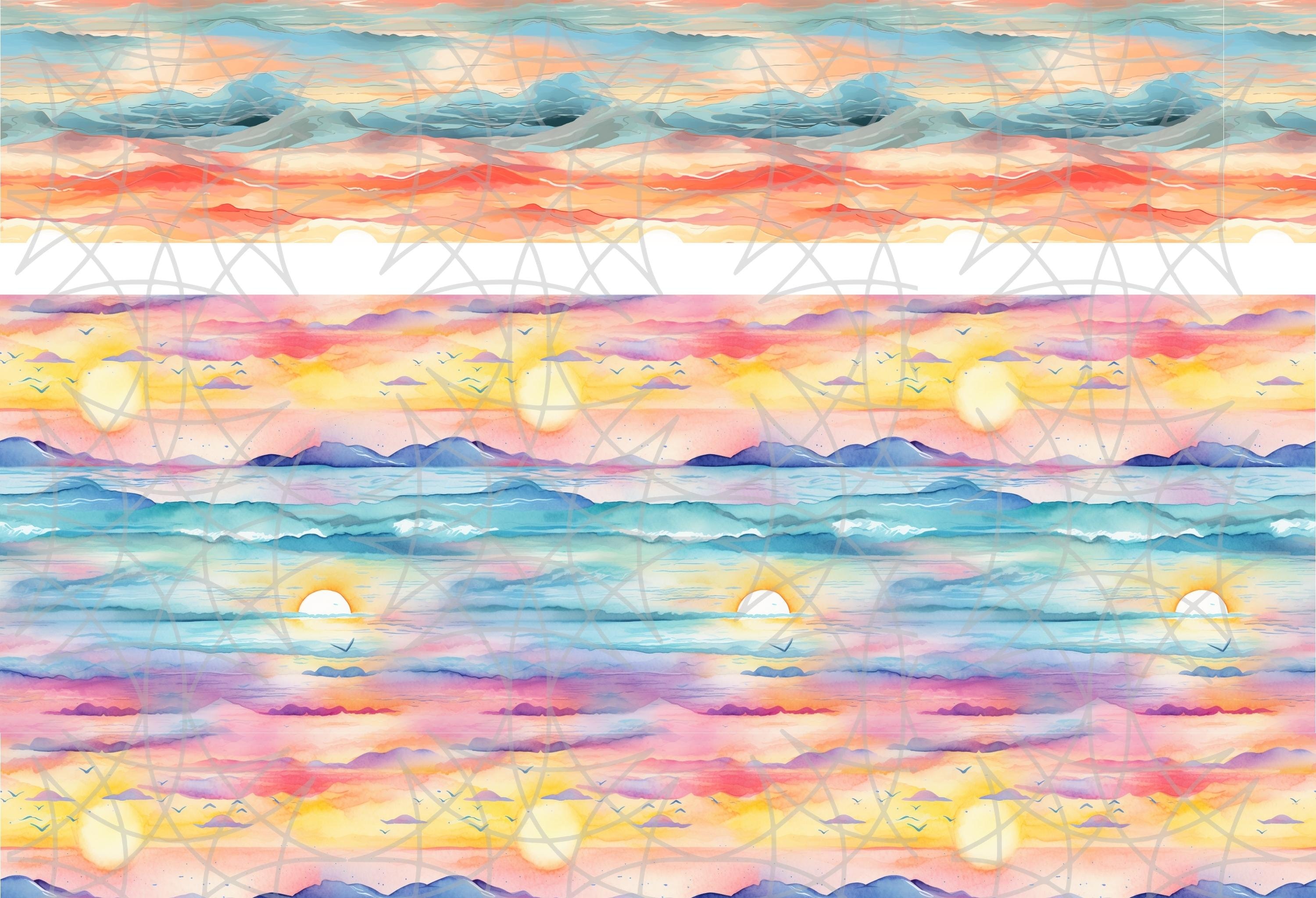 Watercolor Sunset Seamless Pattern, Watercolor Beach Sunset Digital ...