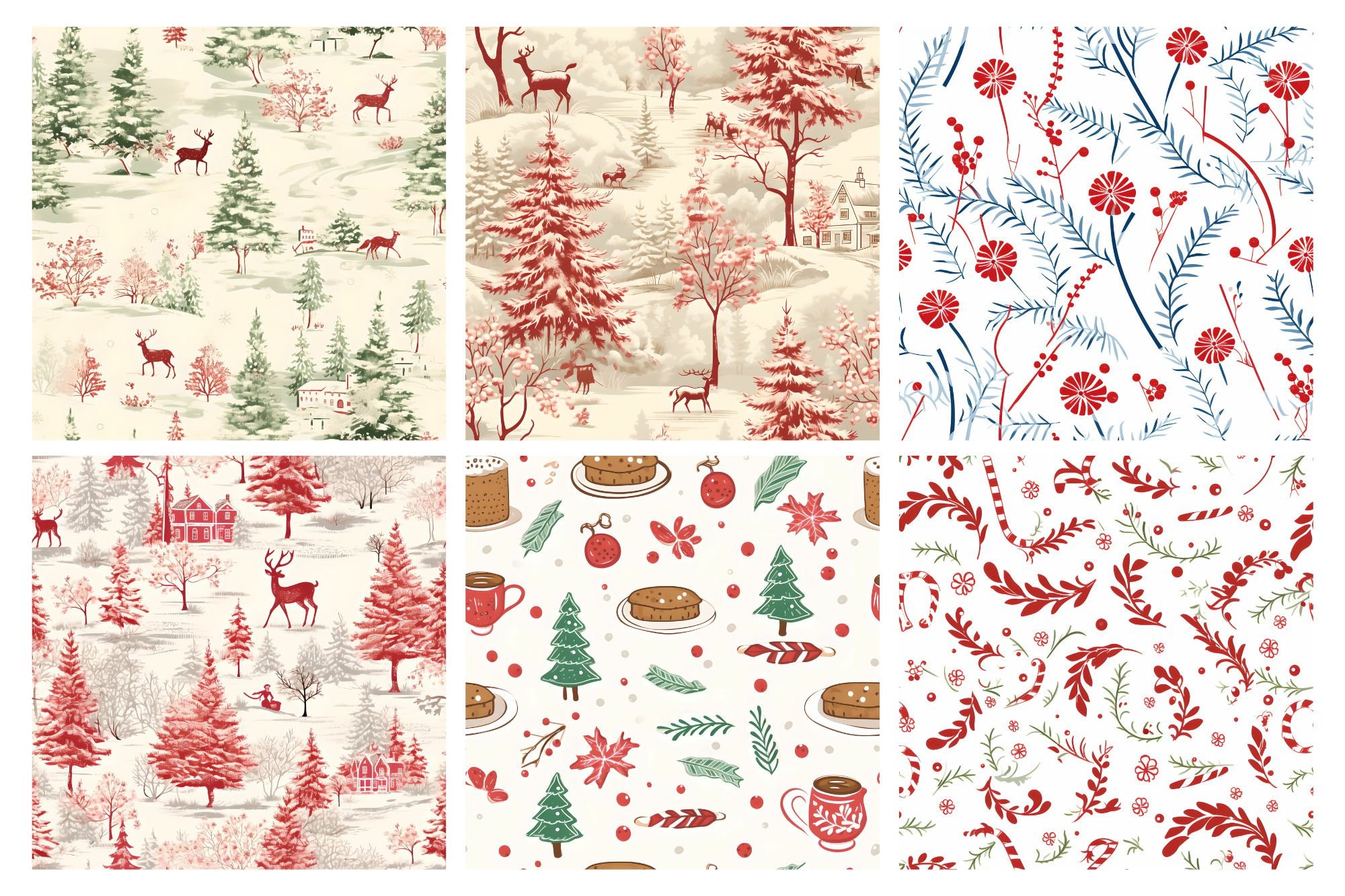 Christmas Toile Digital Paper, High Quality Premium Vintage Holiday ...