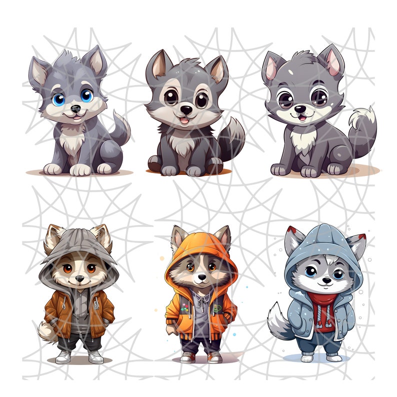 Cute Kawaii Wolf Clipart Bundle - 30 Jpgs of Wolves, Wolf Wall Art ...