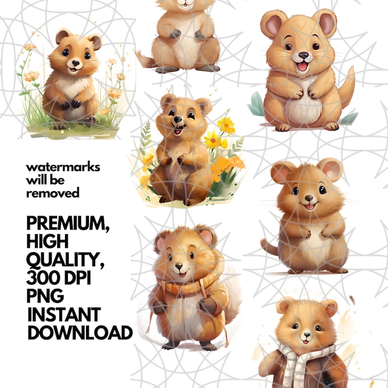 Cute Quokka Clipart Set - 10 PNG Xmas Quokkas for Commercial Use, Wedding Invitations, Instant ...
