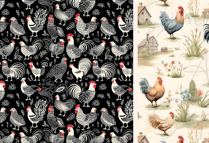 Chicken Digital Paper, 10 Seamless Chicken Texture Pattern Bundle ...