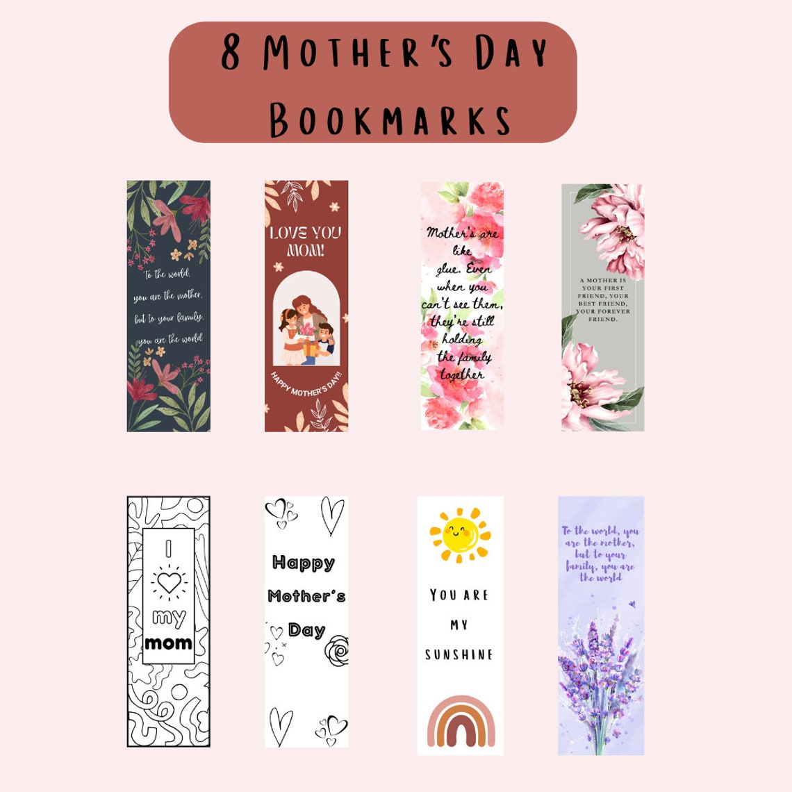 Mother's Day Printable Bookmark, Flower Bookmark, Heartfelt Gift for ...