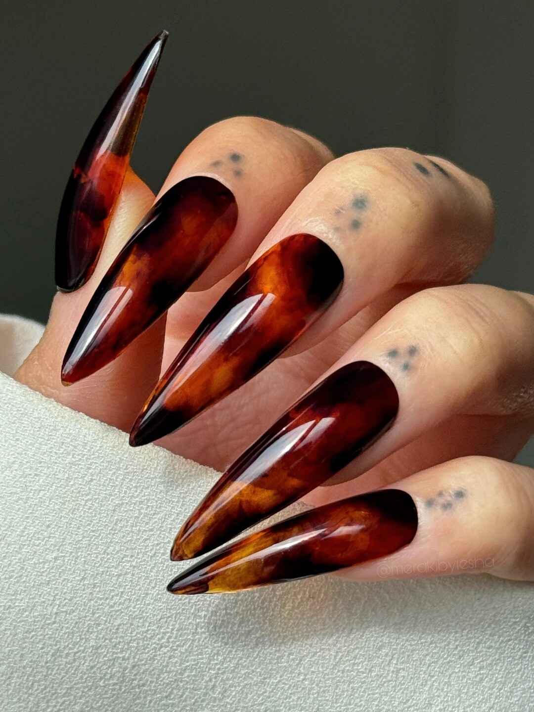 Tortoise Shell Press on Nails | Fall/autumn Design | Long Stiletto ...