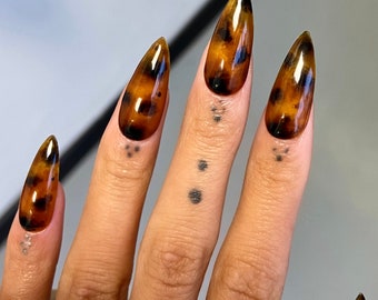 Tortoise Shell Nail Design Press on Nails | French Tip Fall Nails ...