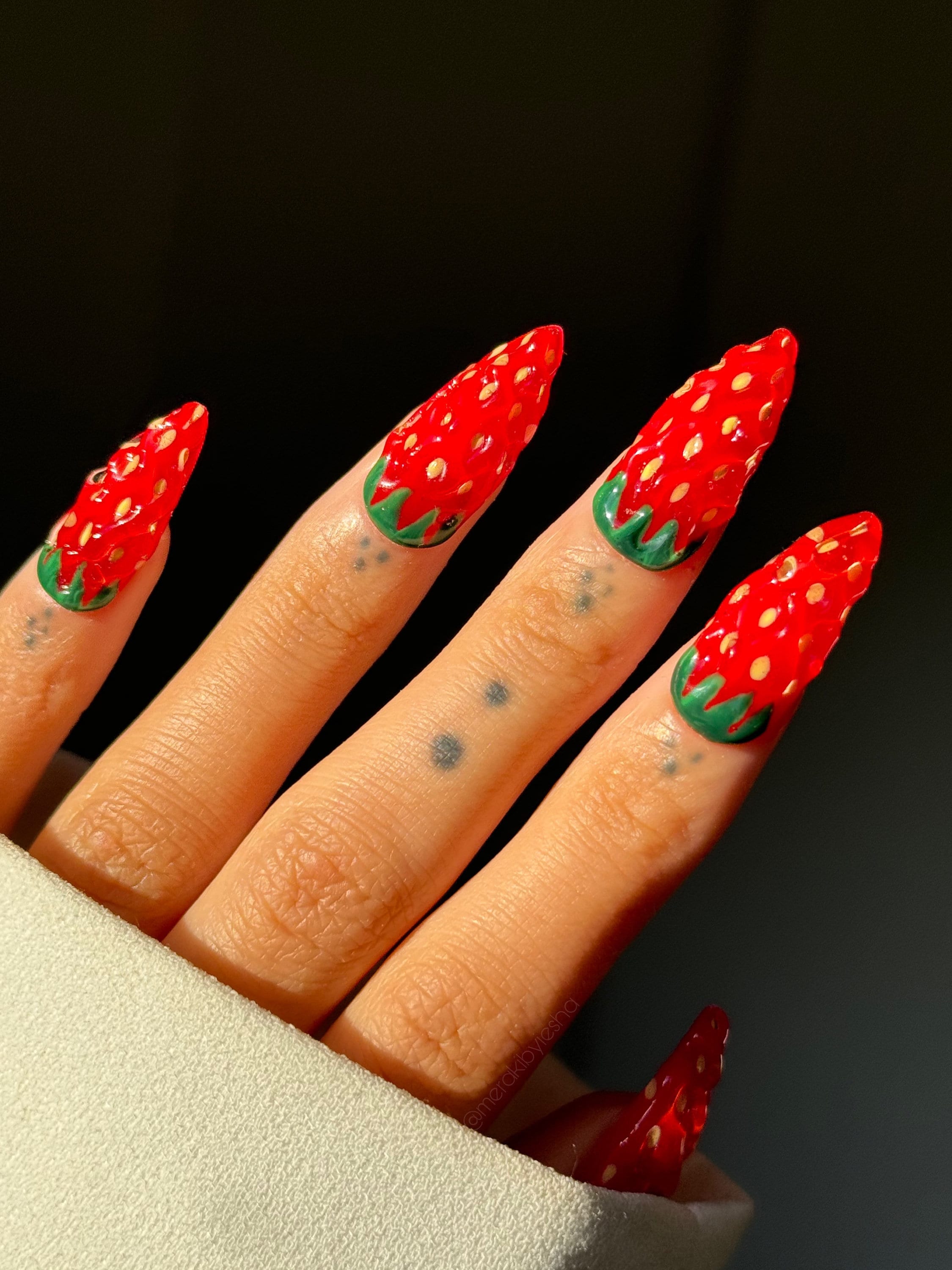 3D Strawberry Press on Nails Summer Fruit Nails Handpainted Custom Nail ...