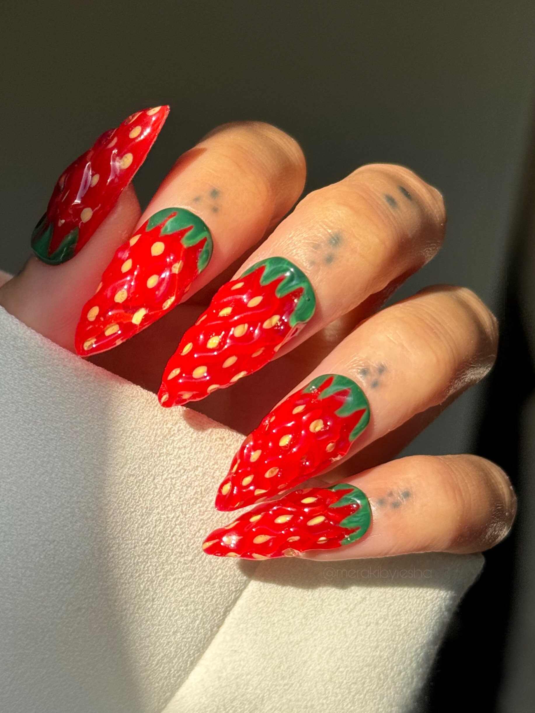3D Strawberry Press on Nails Summer Fruit Nails Handpainted Custom Nail ...