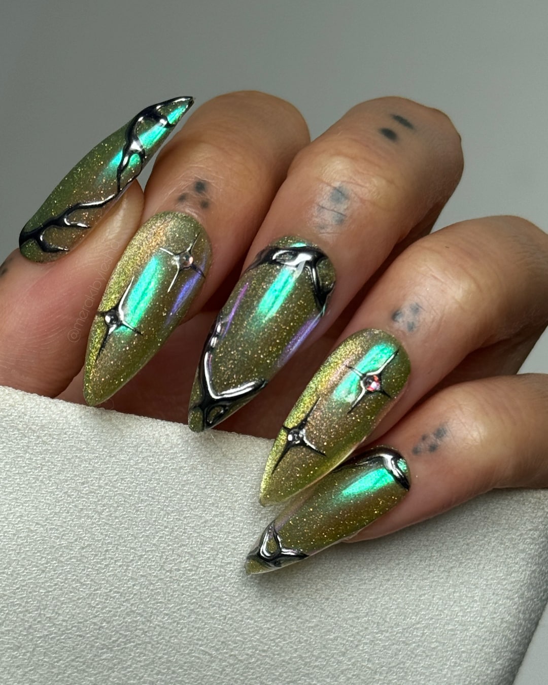 Cat Eye Chrome Press on Nails Star & 3d Silver Press Ons High Quality ...