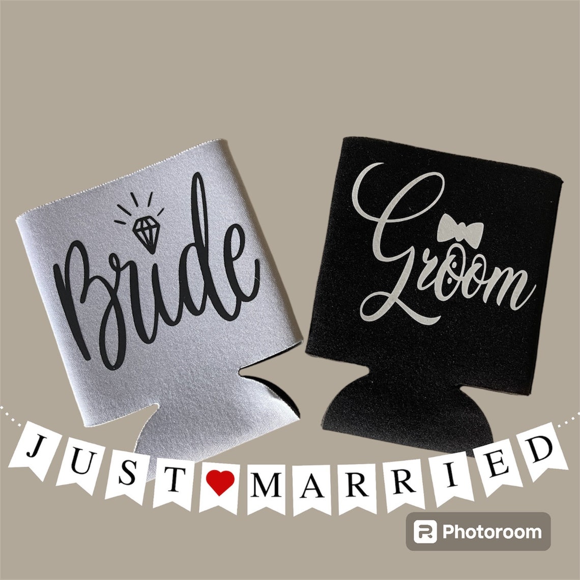 Bride Groom Wedding Koozie / Beverage Holder Gift / Can Cooler Beer ...