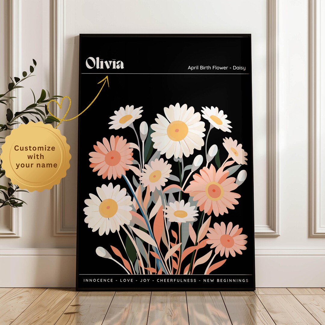 Custom April Birth Flower Print, Personalized Digital Wall Art Print ...