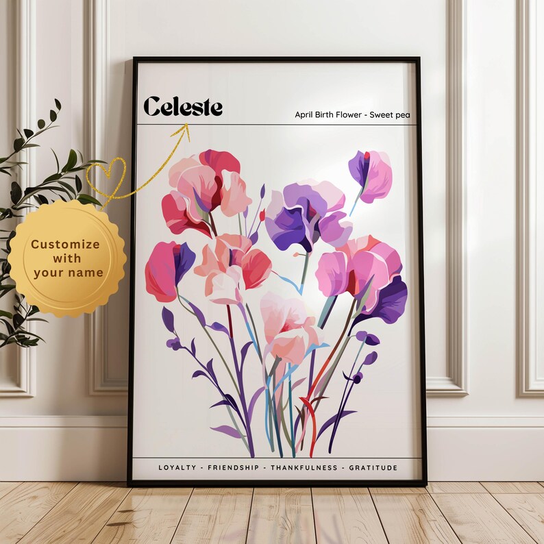 Custom April Birth Flower Print, Personalized Digital Wall Art Print ...