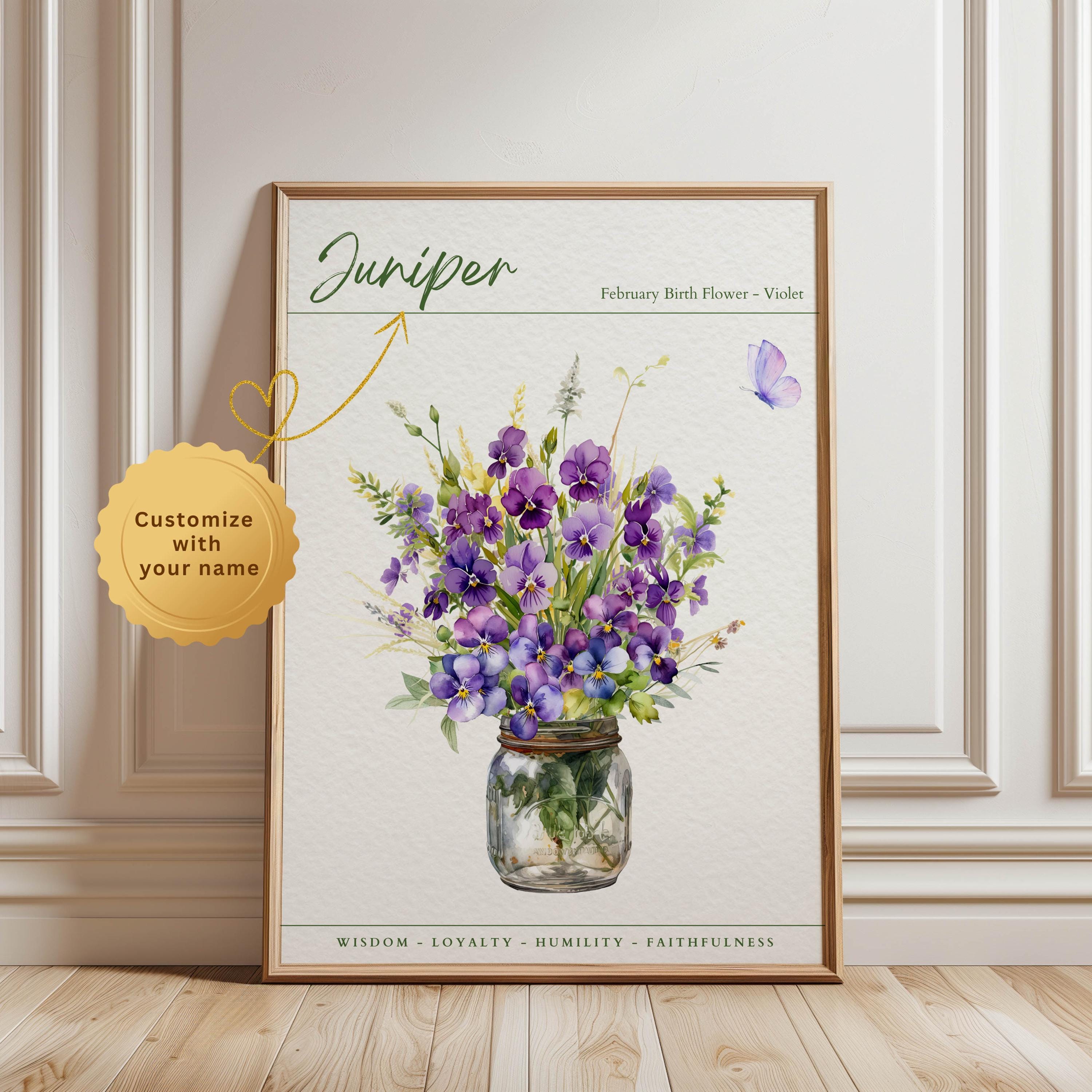 Custom February Birth Flower Print, Personalized Digital Wall Print ...