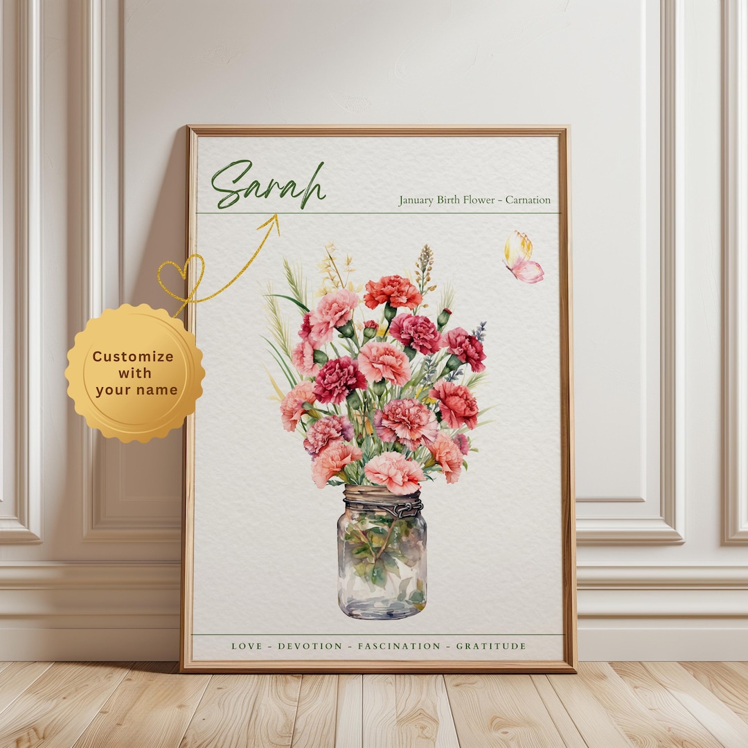 Custom January Birth Flower Print, Personalized Digital Wall Art Print ...
