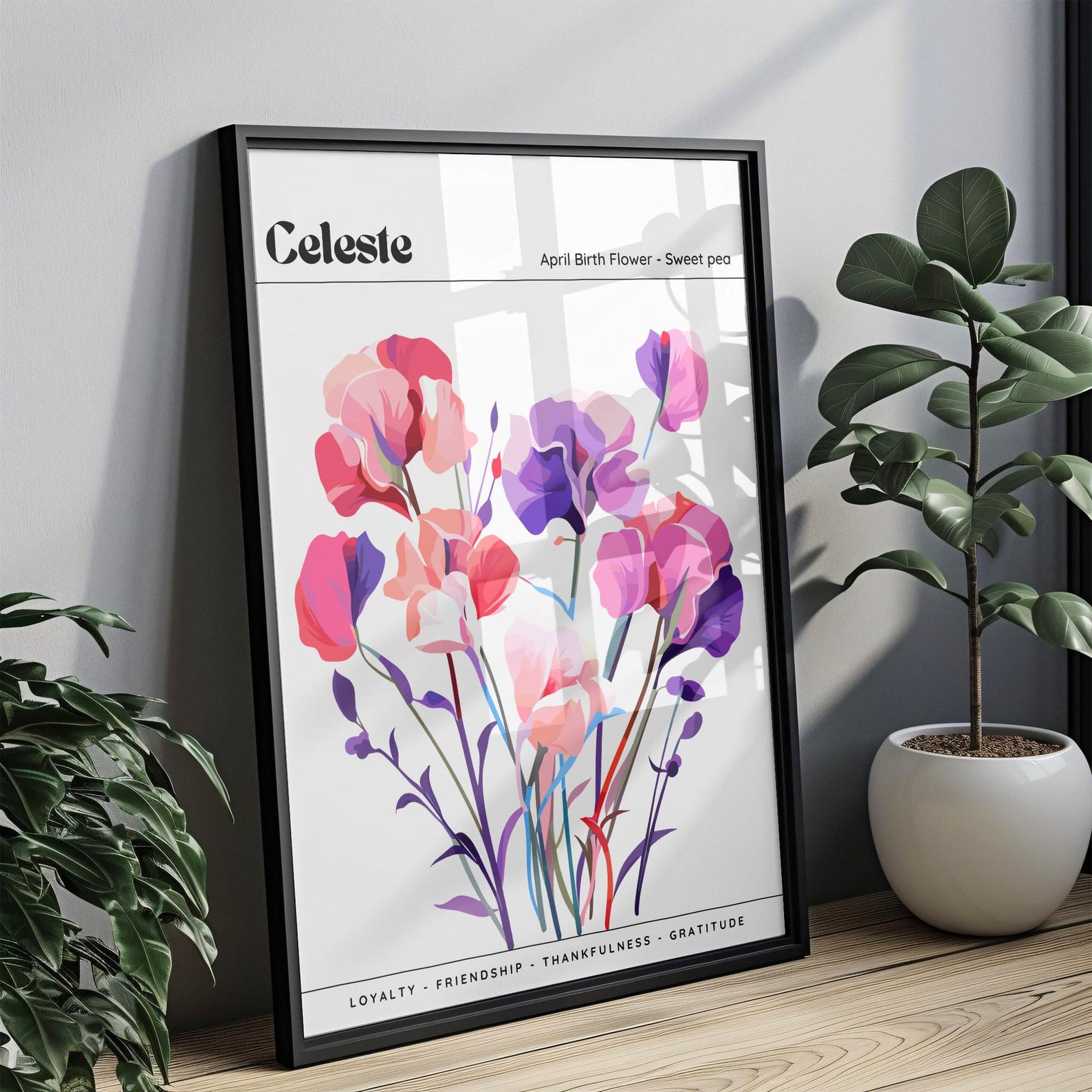 Custom April Birth Flower Print, Personalized Digital Wall Art Print ...