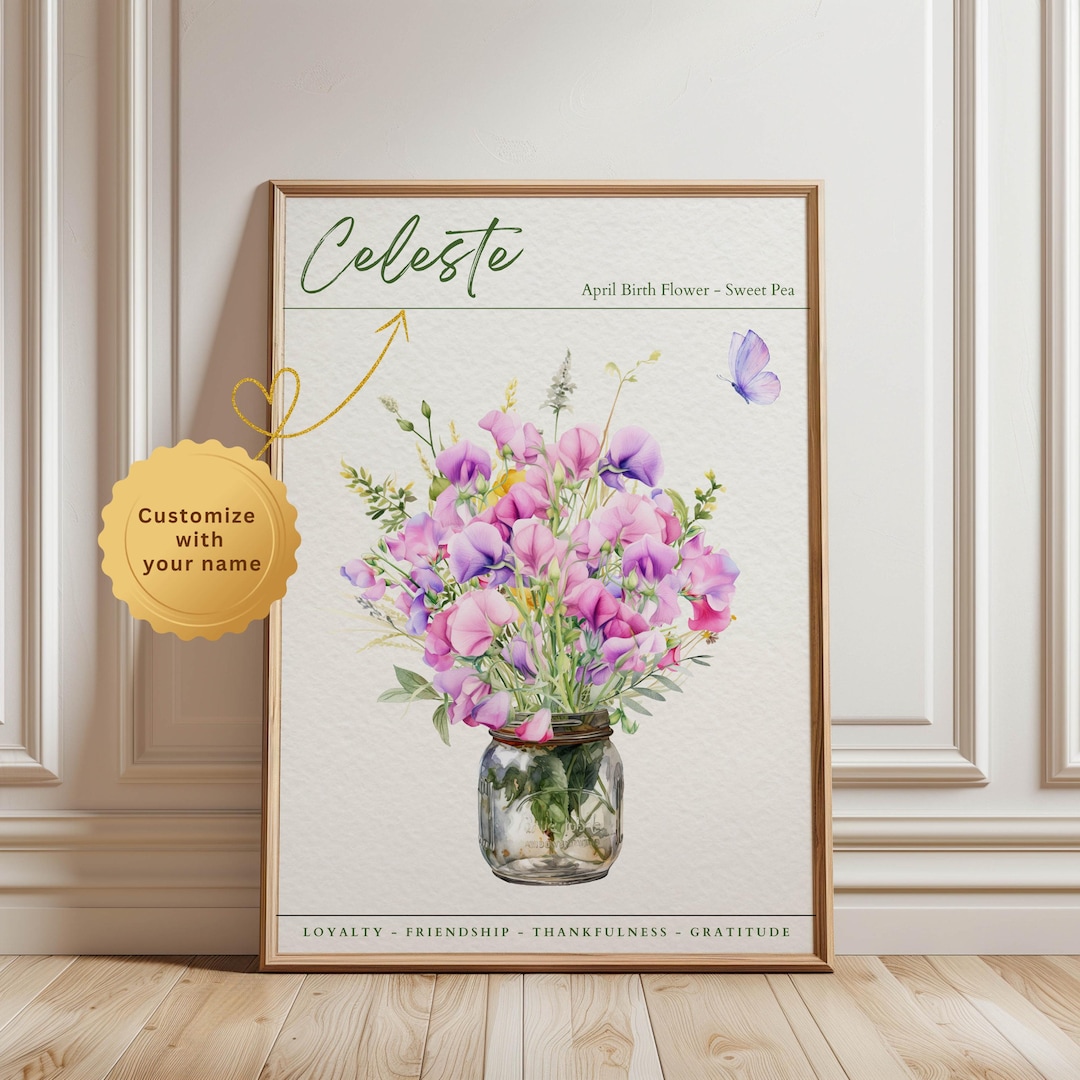 Custom April Birth Flower Print, Personalized Digital Art Print, April ...