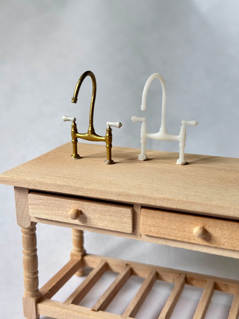 Miniature 3D Print Dollhouse Kitchen Faucets French Bridge Type Double ...