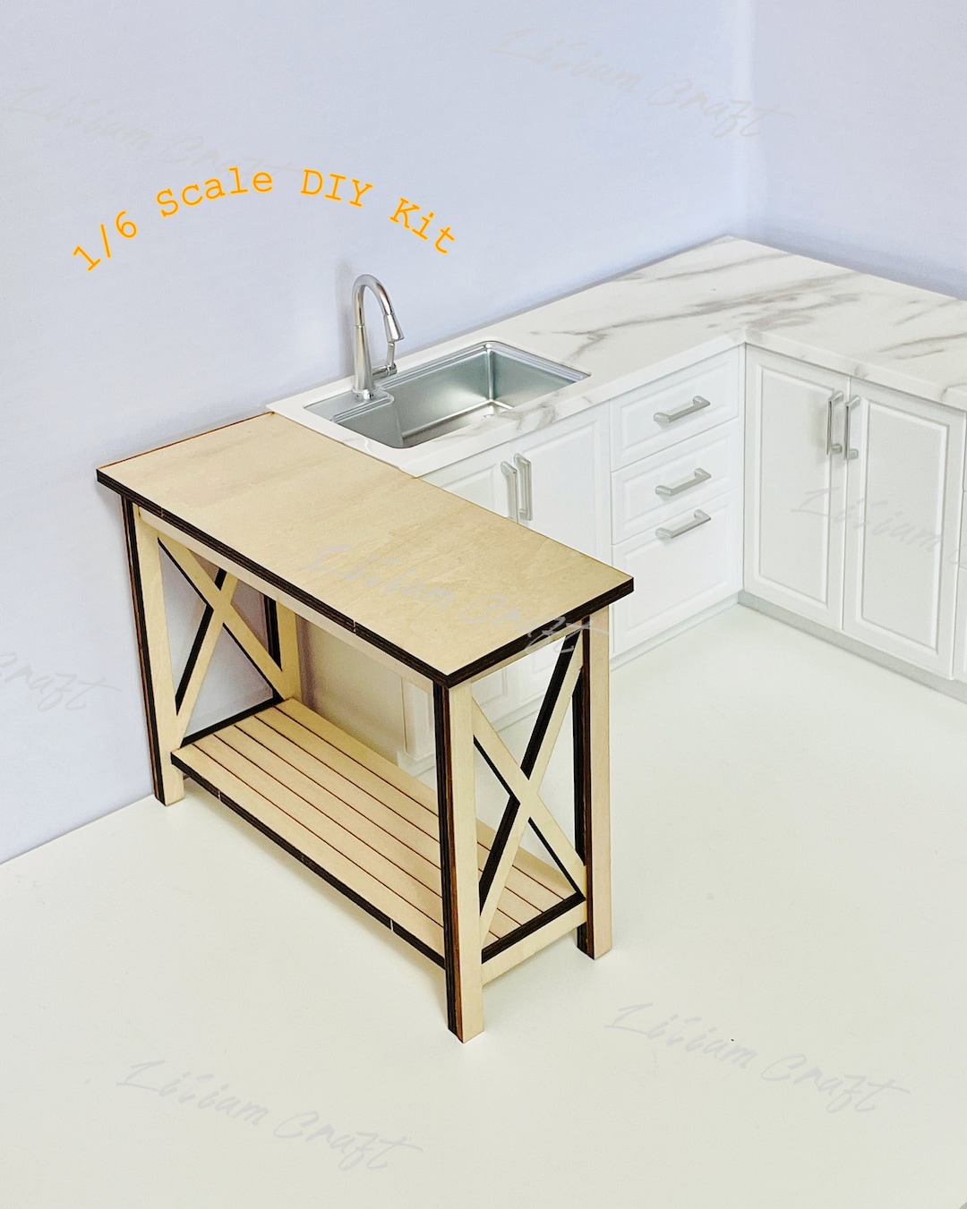 1:6 Miniature Dollhouse DIY KIT Kitchen Island Table 1/6 Scale ...