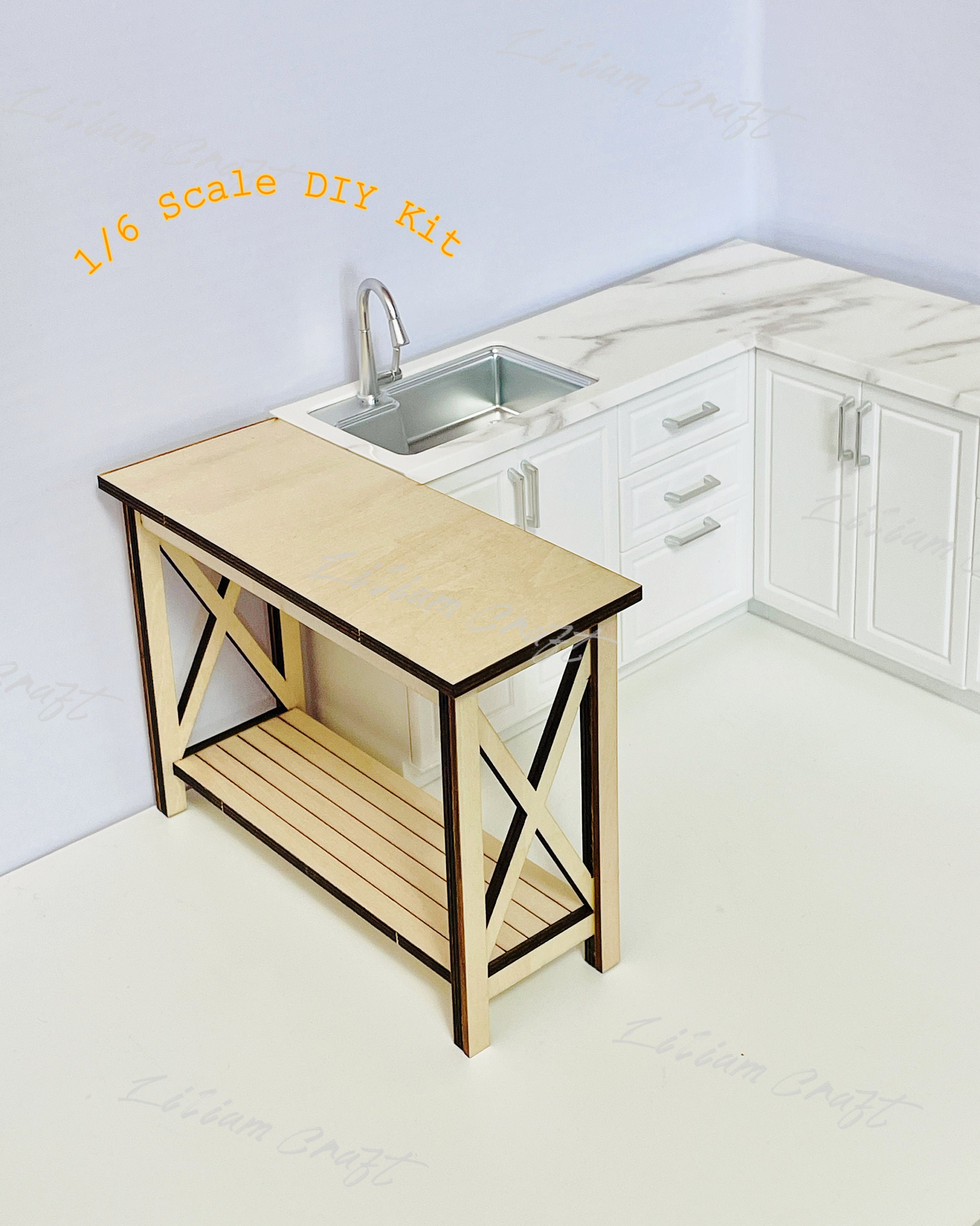 1:6 Miniature Dollhouse DIY KIT Kitchen Island Table; 1/6 Scale ...