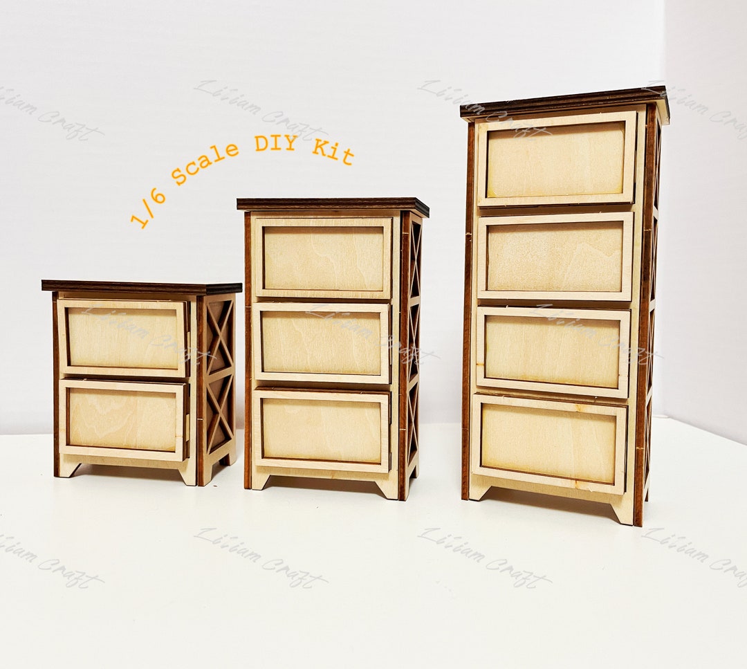 1:6 Miniature Dollhouse DIY KIT Furniture Storage Drawers ; 1/6 Scale ...