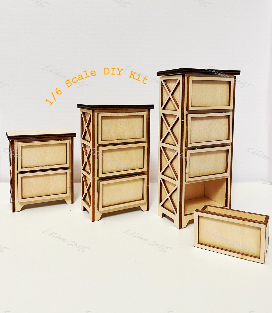 1:6 Miniature Dollhouse DIY KIT Furniture Storage Drawers ; 1/6 Scale ...