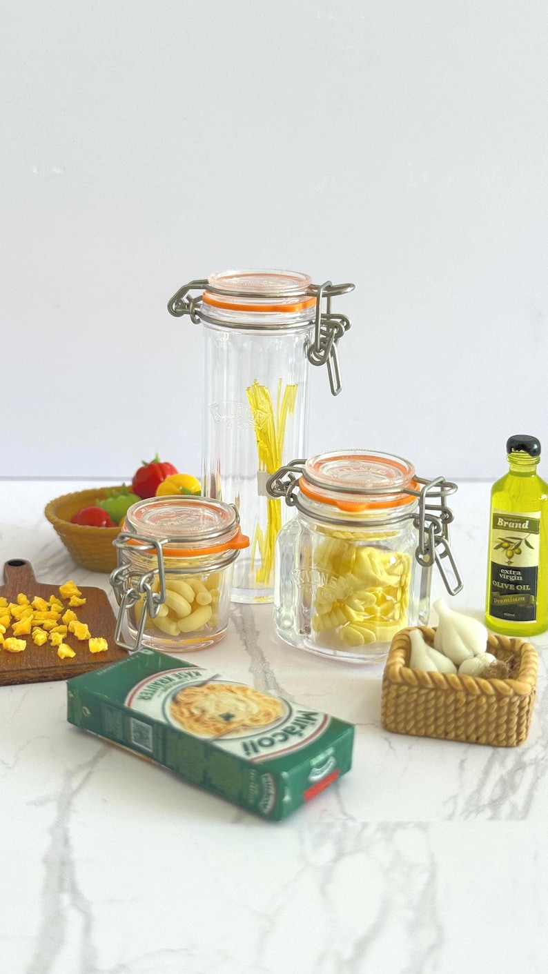 Miniature Dollhouse Openable Clear Wire Jars W/ Pasta Set -1/12 or 1:6 ...