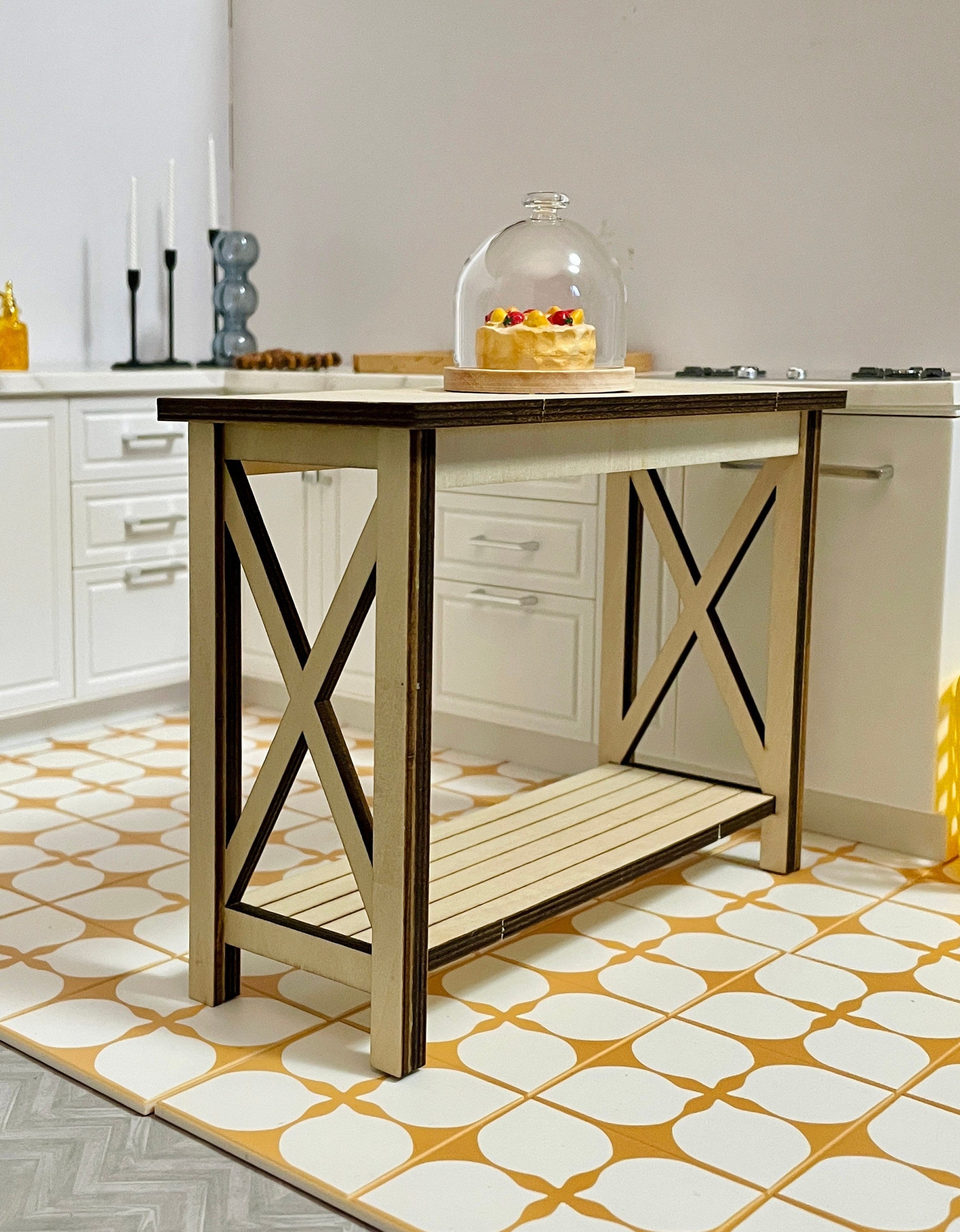 1:6 Miniature Dollhouse DIY KIT Kitchen Island Table; 1/6 Scale ...