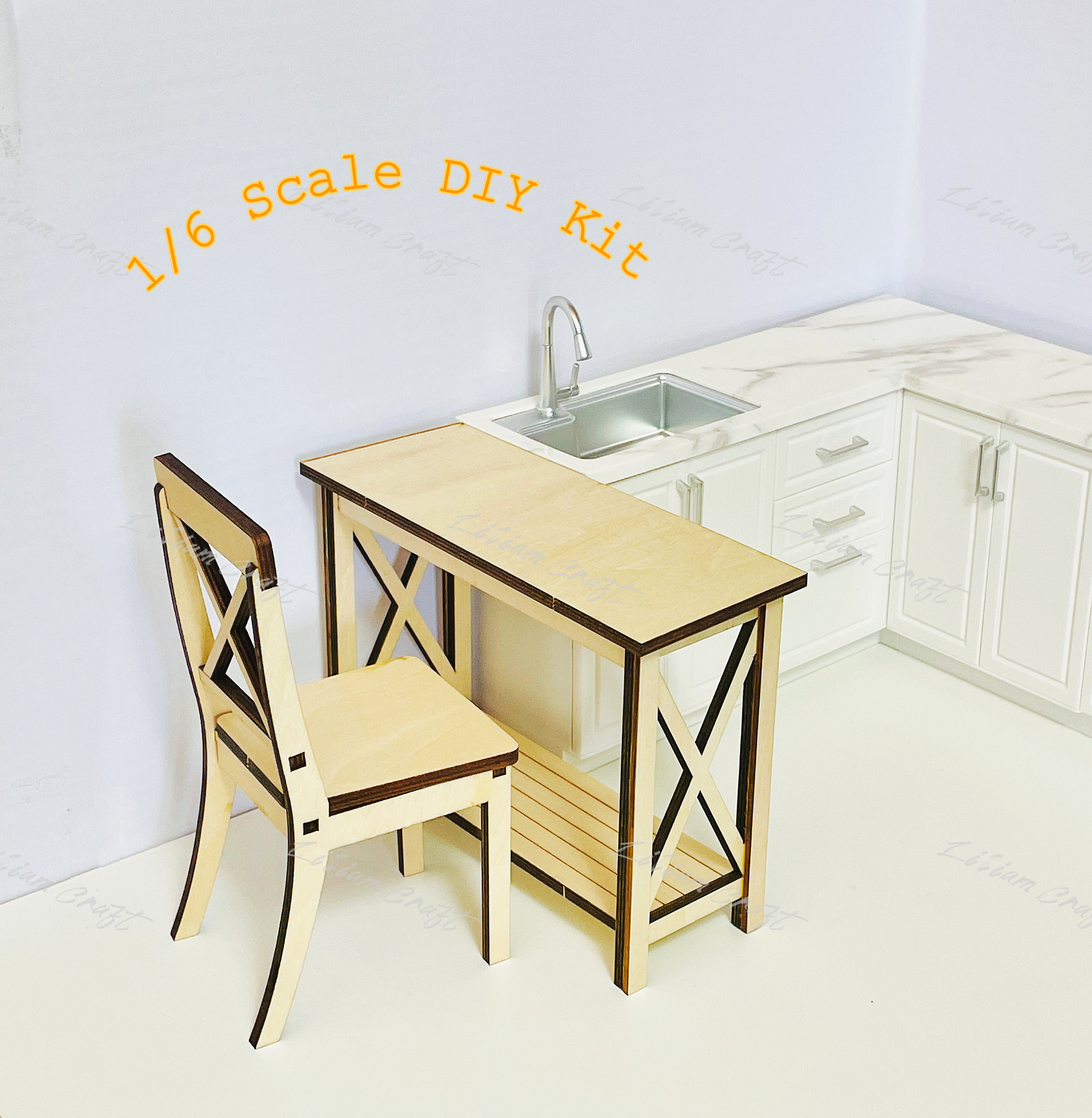 1:6 Miniature Dollhouse DIY KIT Kitchen Island Table; 1/6 Scale ...