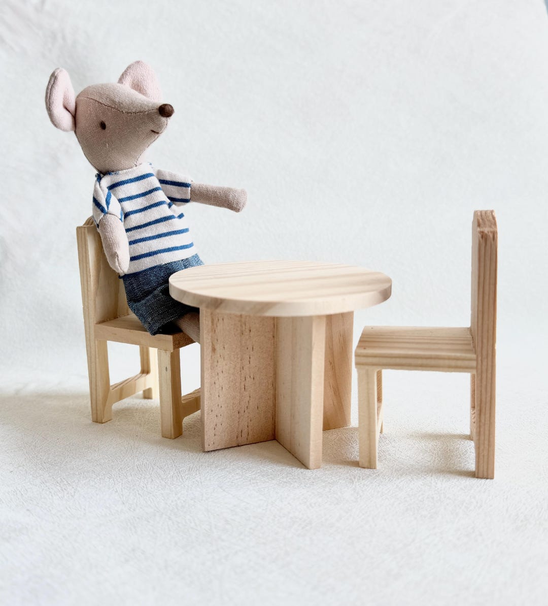 Miniature Doll Play DIY Unpainted Maileg Mice Furniture Wooden Round ...