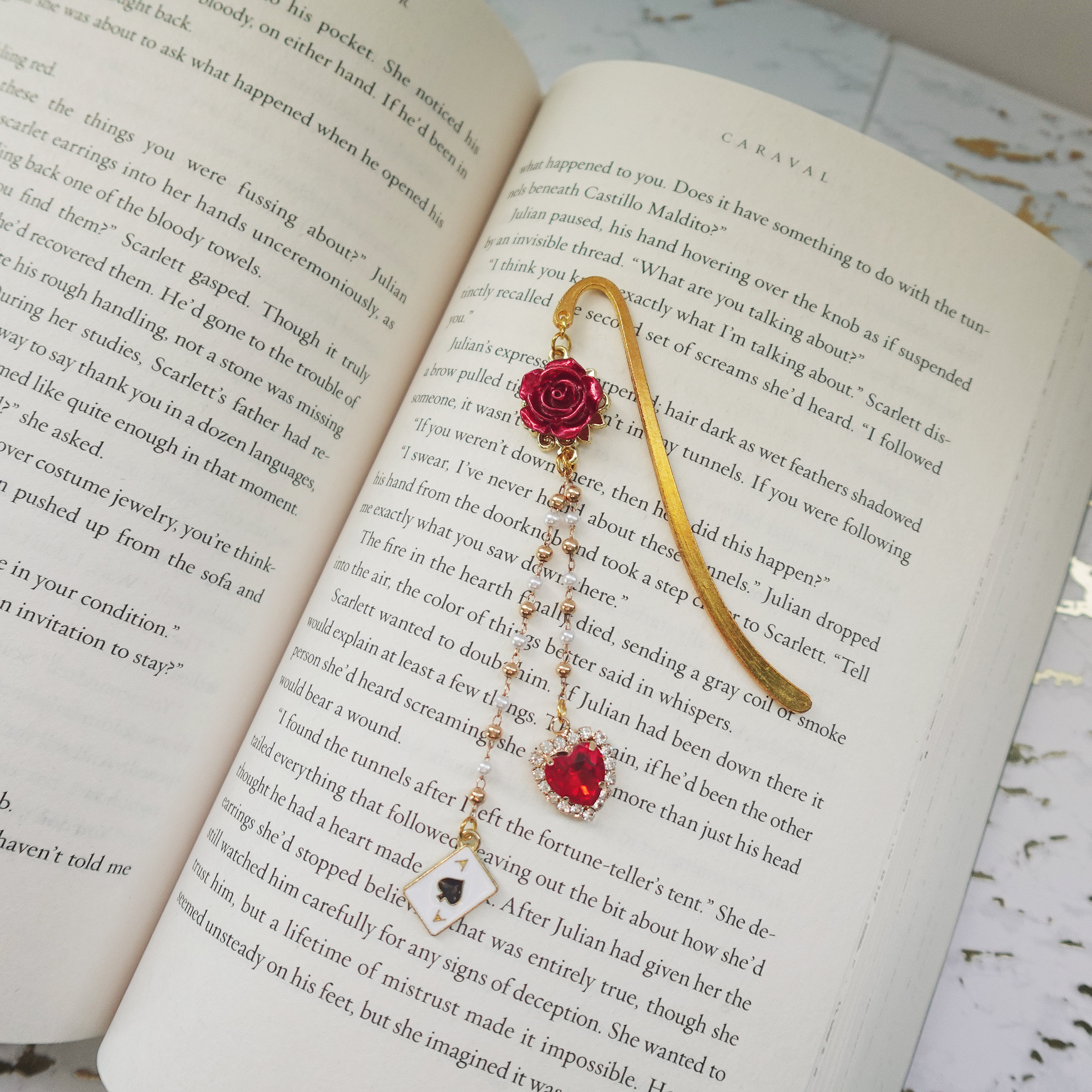 Caraval Inspired Metal Bookmark, Enchanted Red Rose Cottagecore Pendant ...