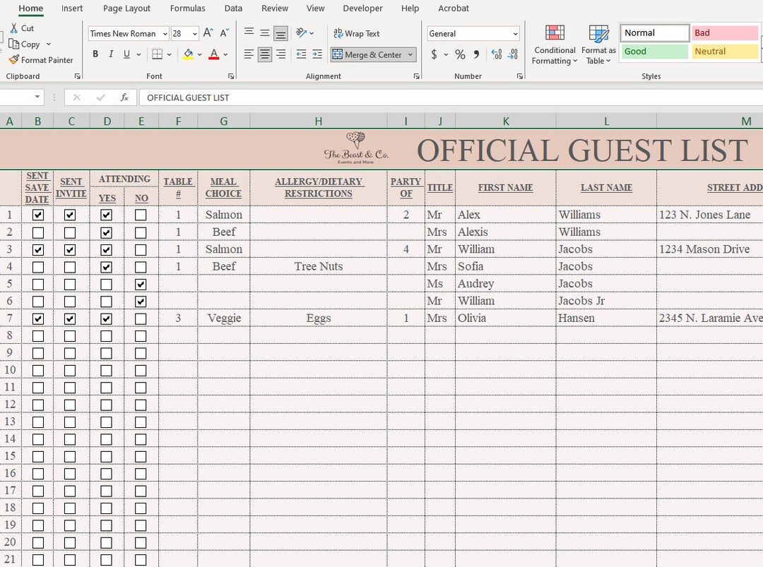 Ultimate Guest List Template - Etsy