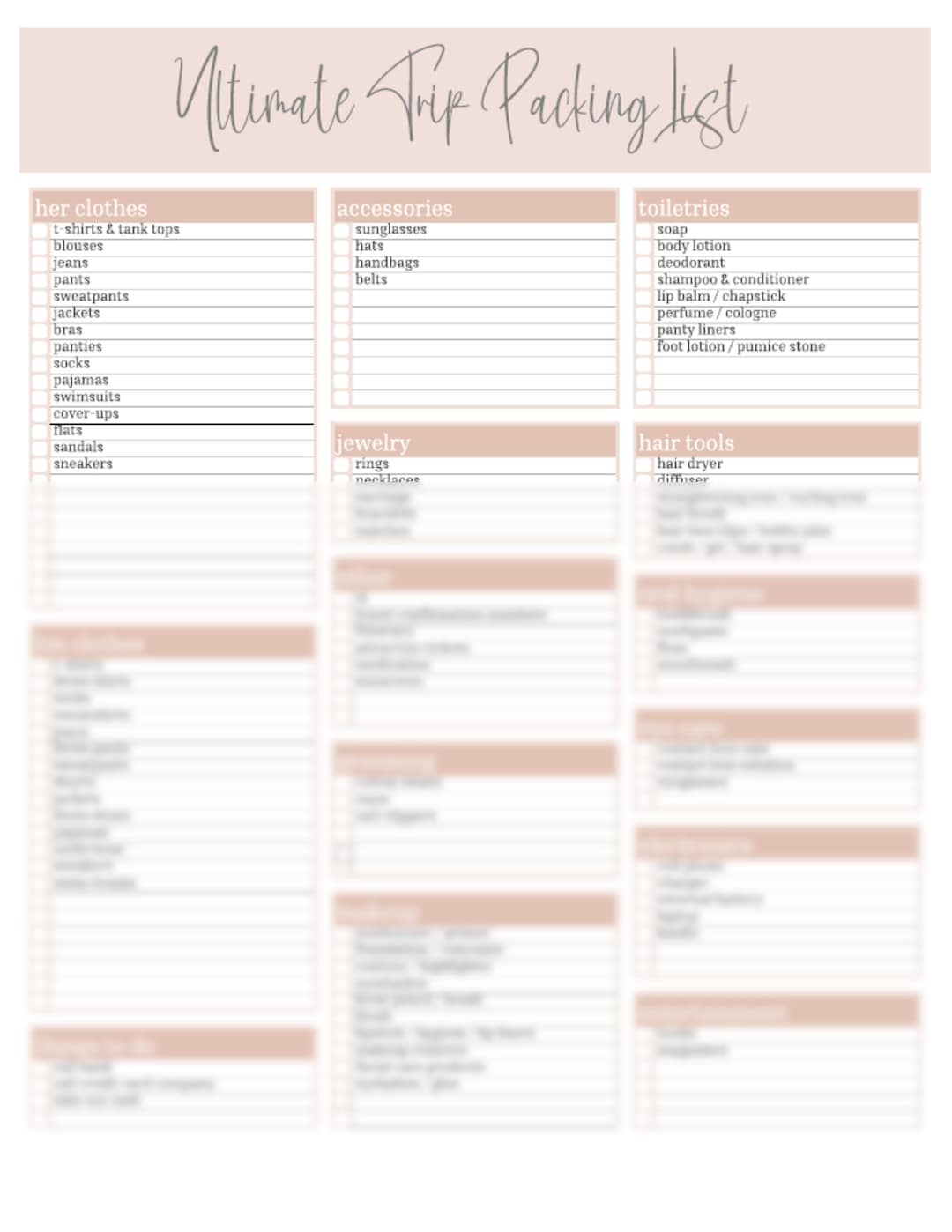 Trip Packing List - Etsy