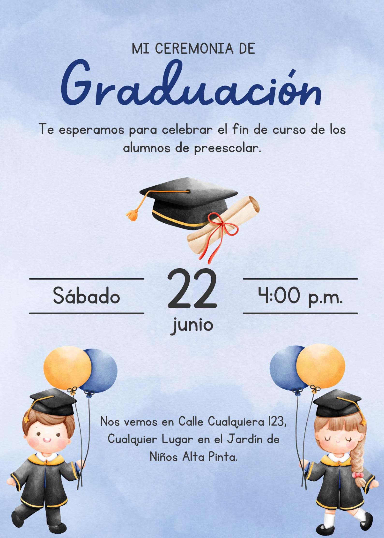 Invitación De Graduación Kinder Editable | Invitación Digital ...
