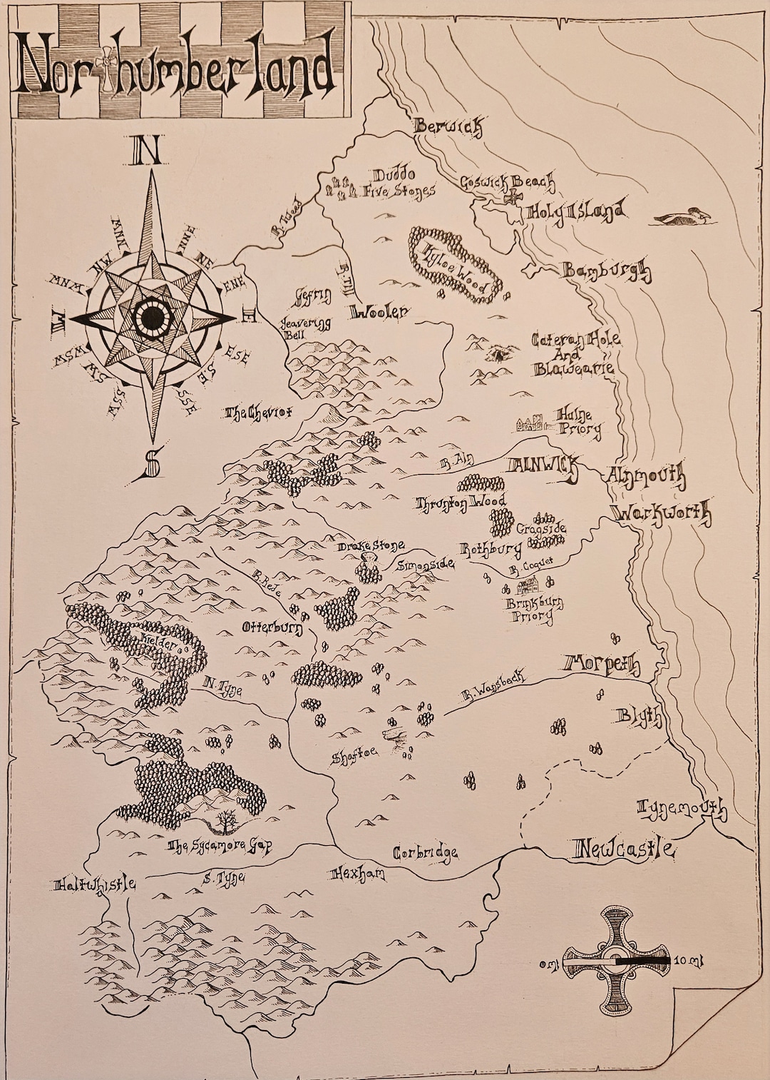 Hand Drawn Map of Northumberland - Etsy