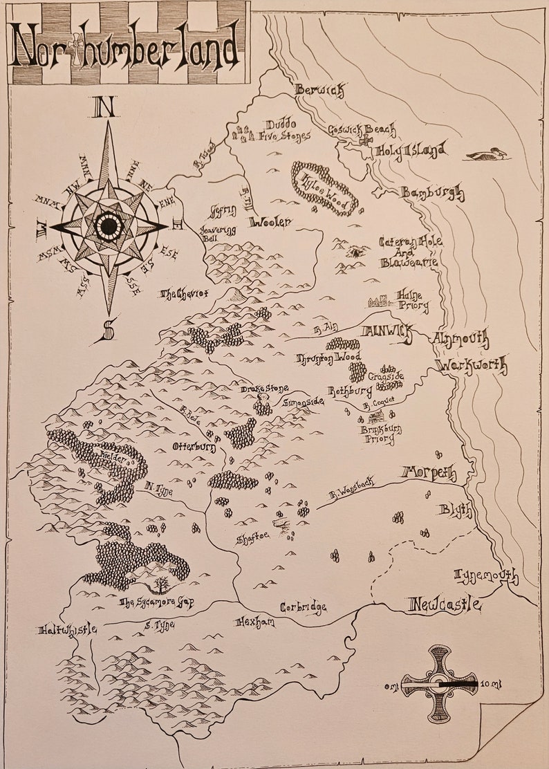 Hand Drawn Map of Northumberland - Etsy