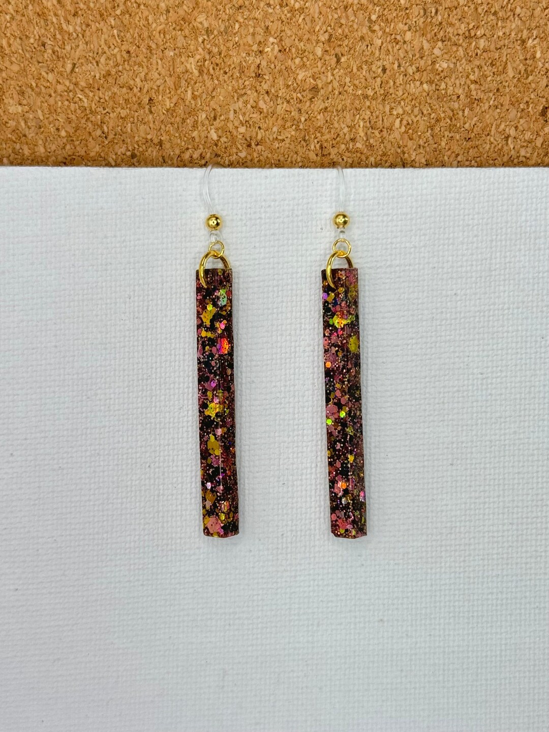 Glitter Stick Dangle Earrings - Gold Rose Gold Black Holo Glitter ...