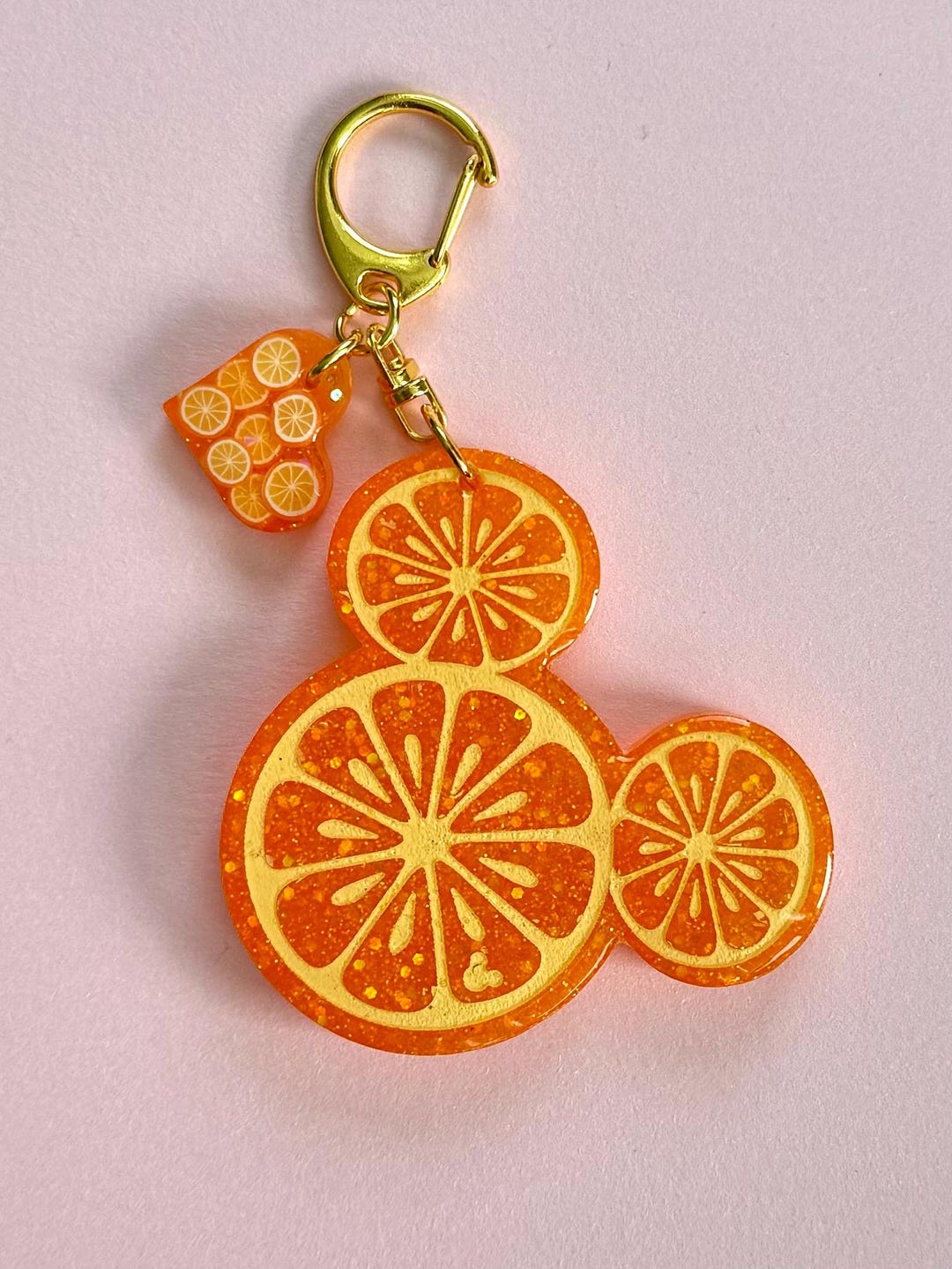 Mickey Orange Slice Keychain: Orange Iridescent Glitter Bag Charm - Etsy
